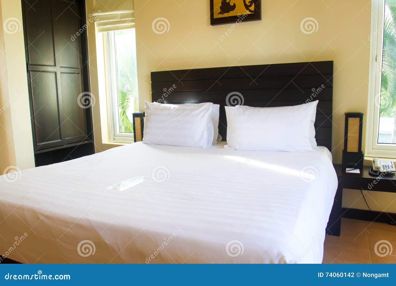 White Bed Set Inside Bed Room Decoration Stock Photo - Image of cotton ...