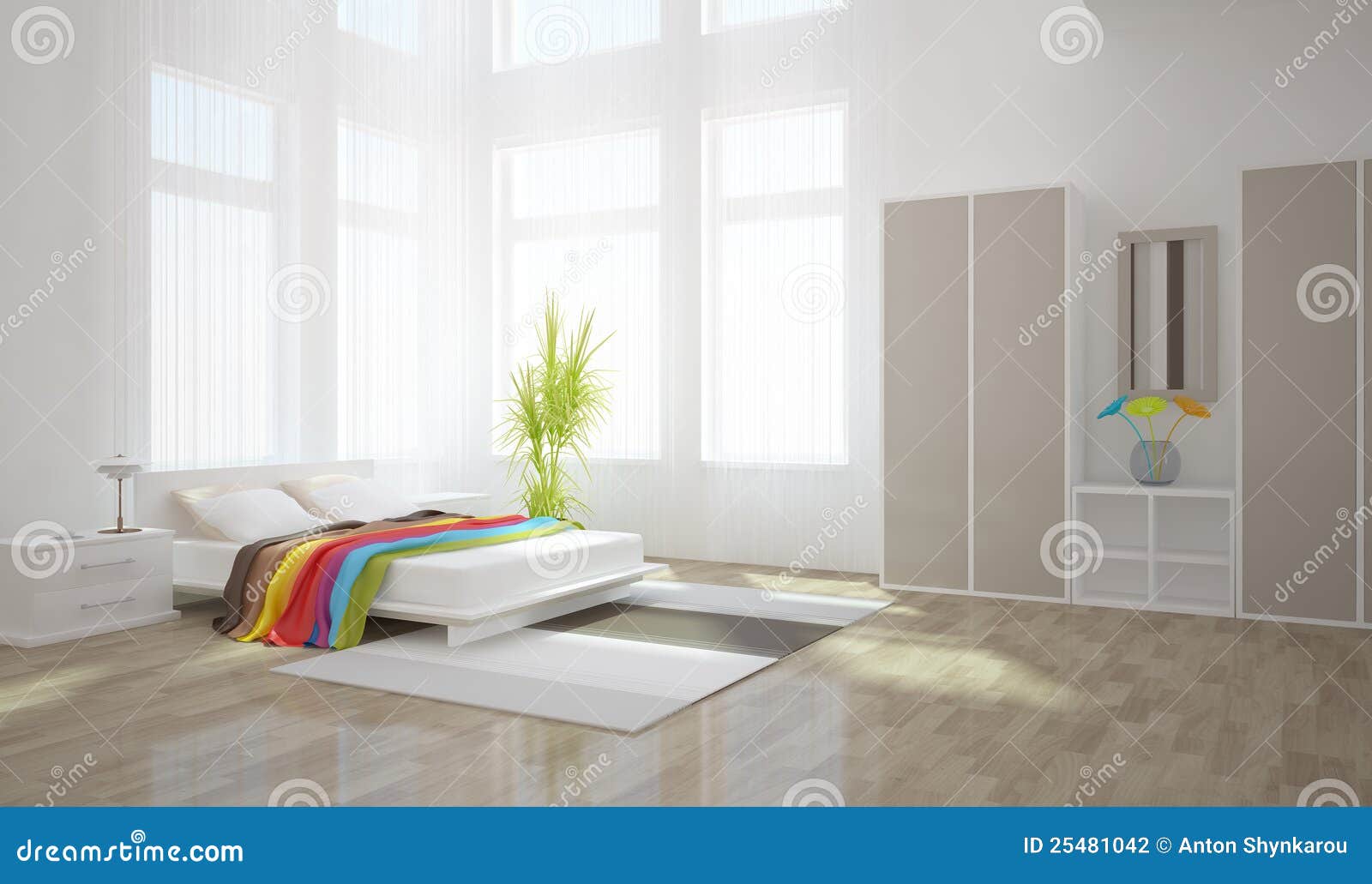 White Bedroom Interior Design Stock Illustration - Illustration of ...