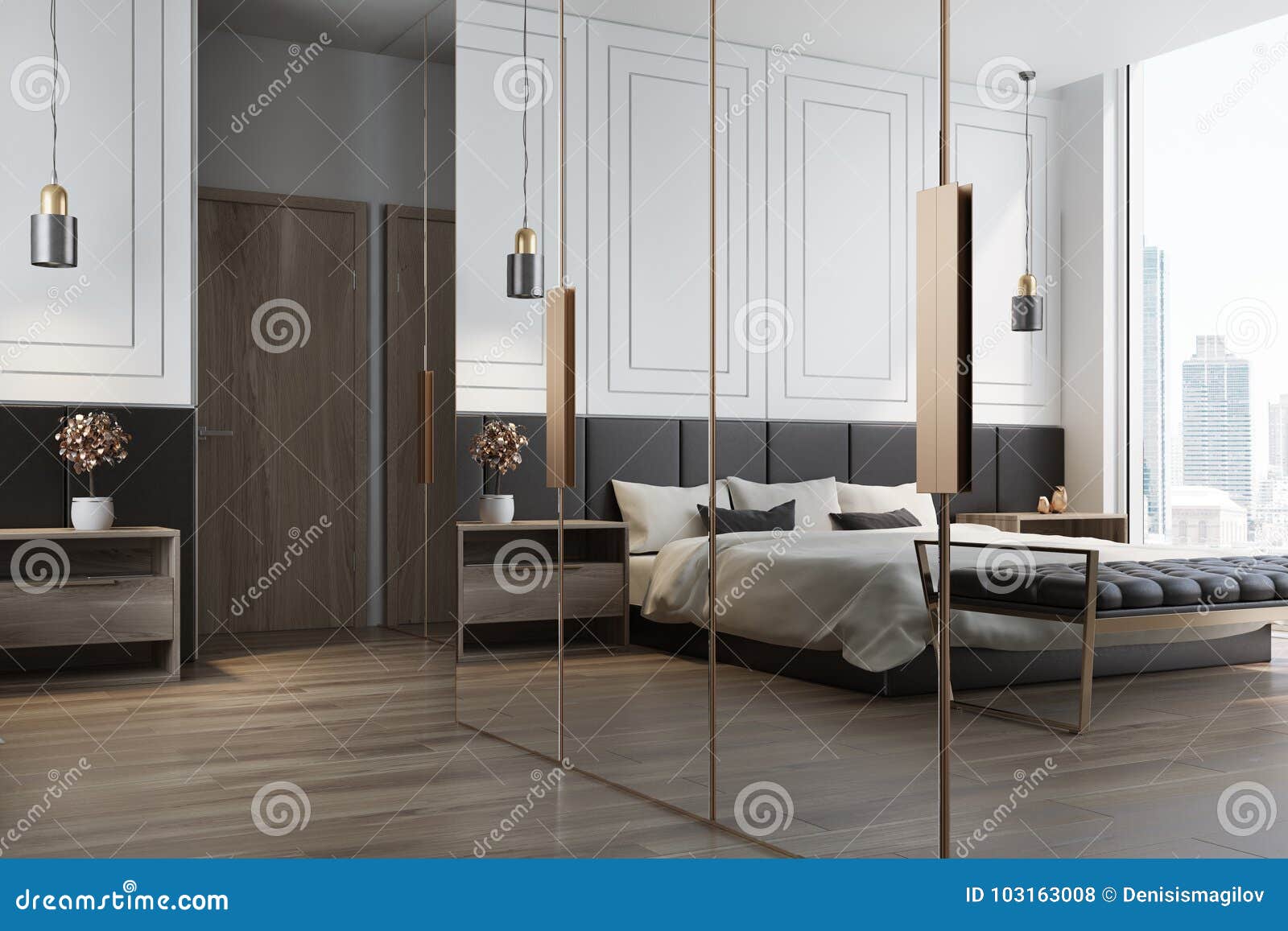 White Bedroom Interior Reflection Stock Illustration - Illustration of ...