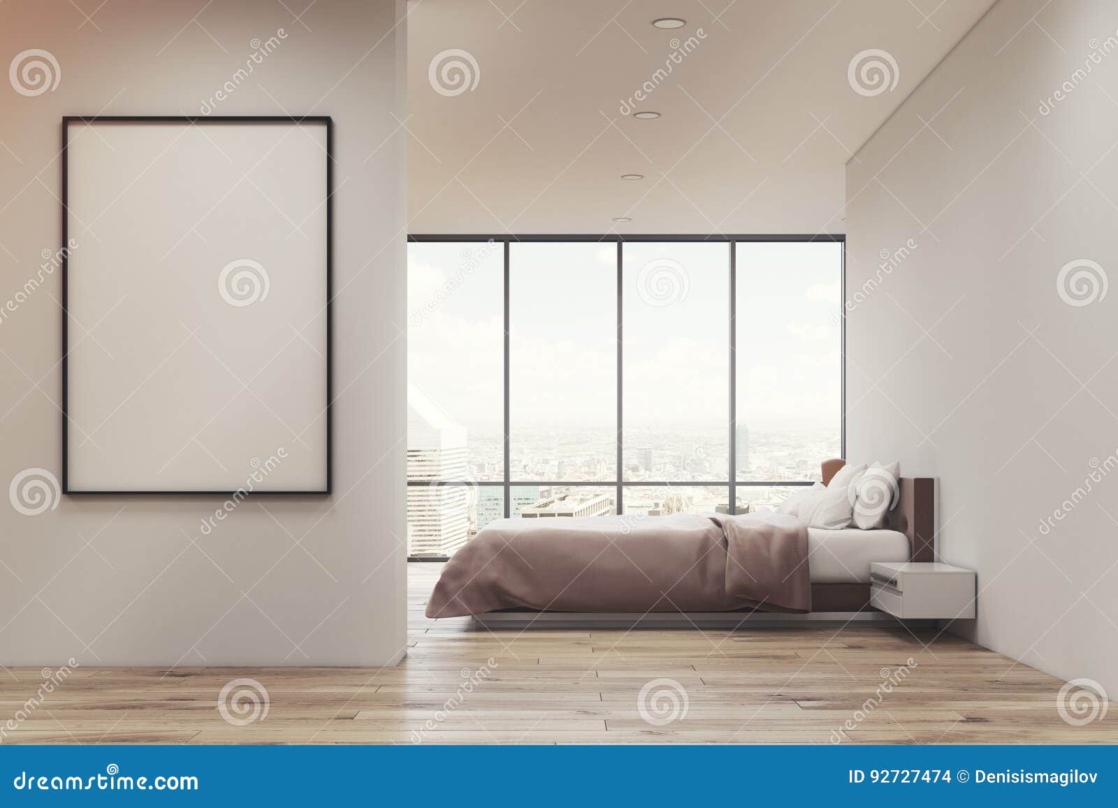 White Bedroom with Poster, Side Stock Illustration - Illustration of ...