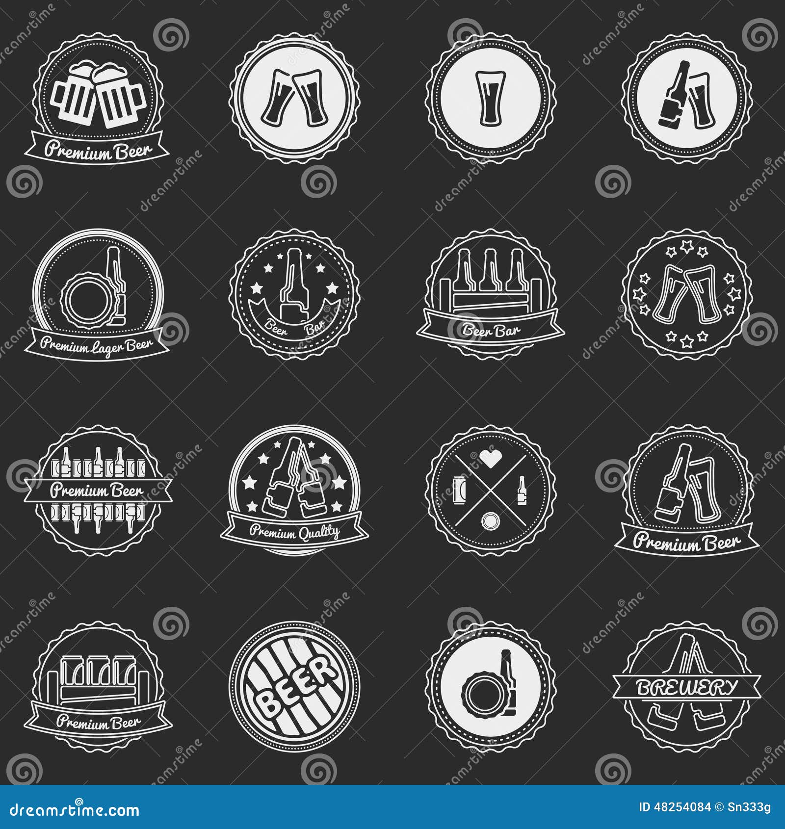 White Beer Labels Or Badges Set - Logos For Design Vector Illustration ...