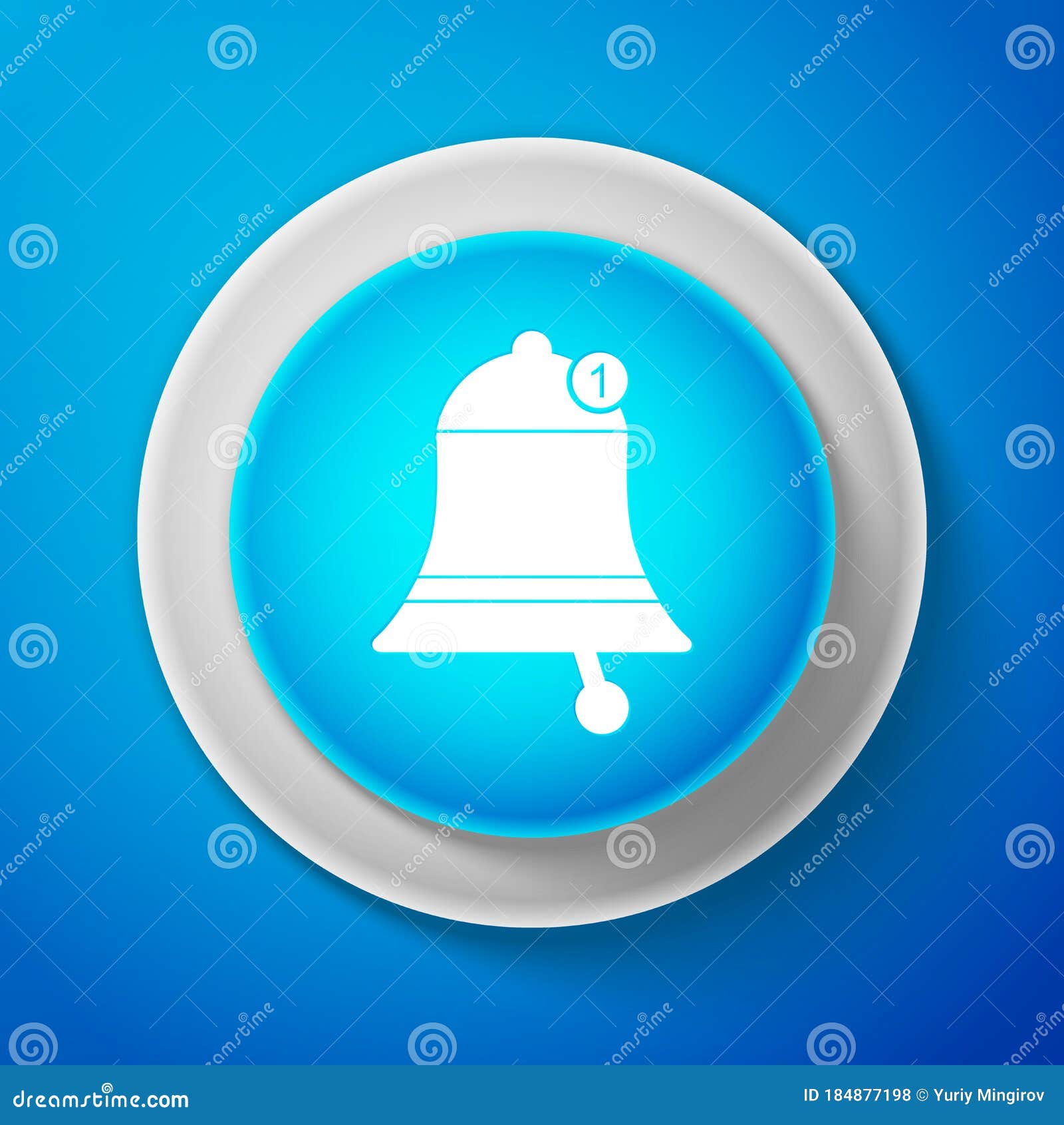White Bell Icon Isolated on Blue Background. New Notification Icon. New ...
