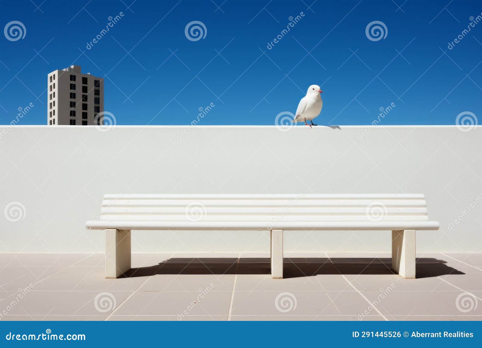 A White Bench with a Bird Sitting on it Stock Illustration ...