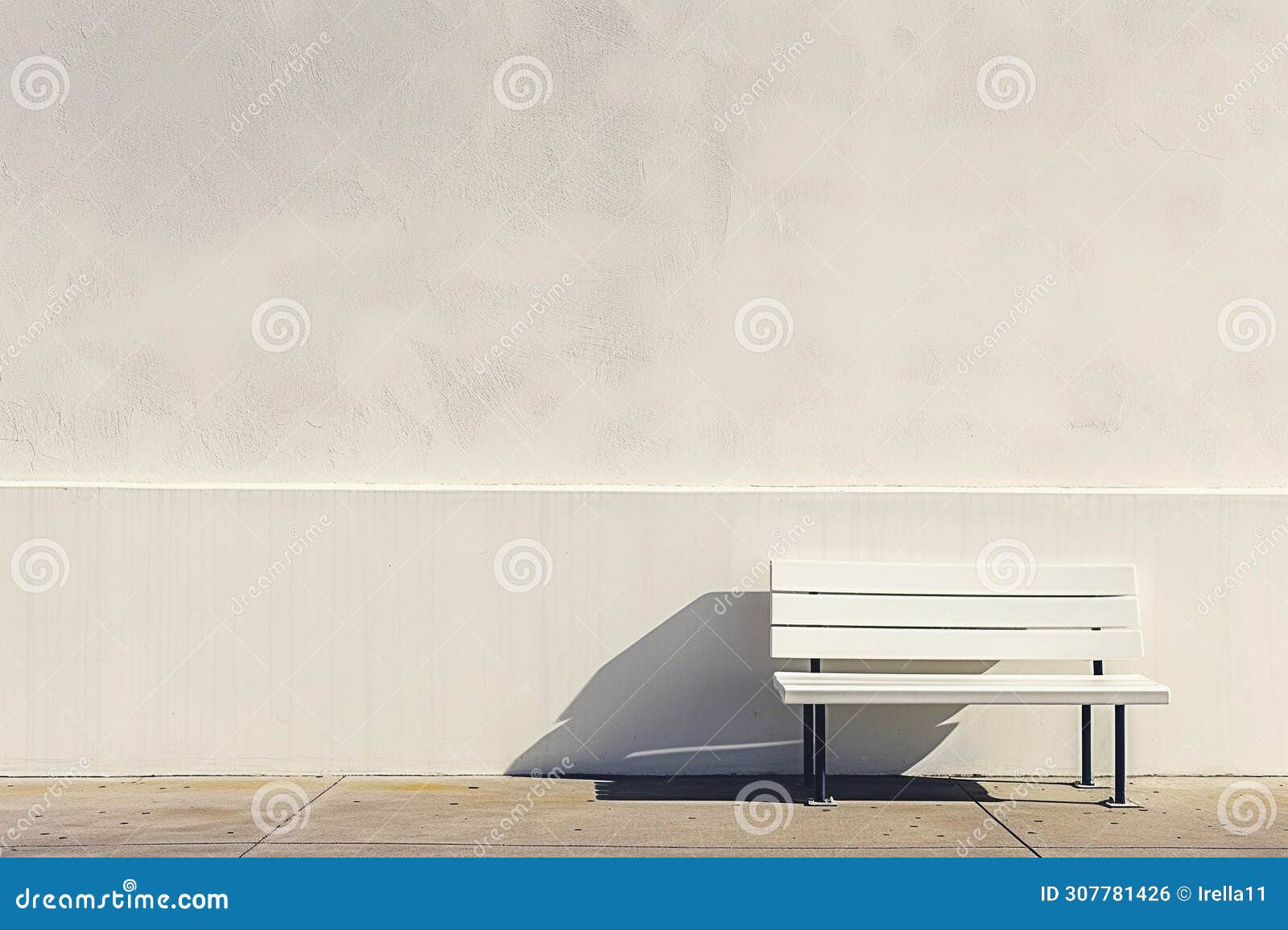 White Bench in Front of Empty White Wall. Outdoor Minimalist Aesthetic ...