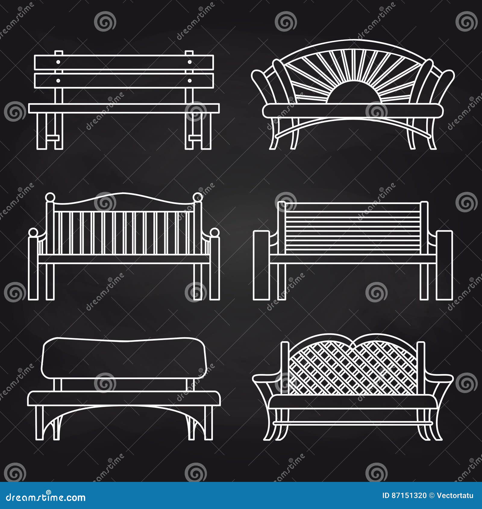 White Bench Line Design on Blackboard Stock Vector - Illustration of ...
