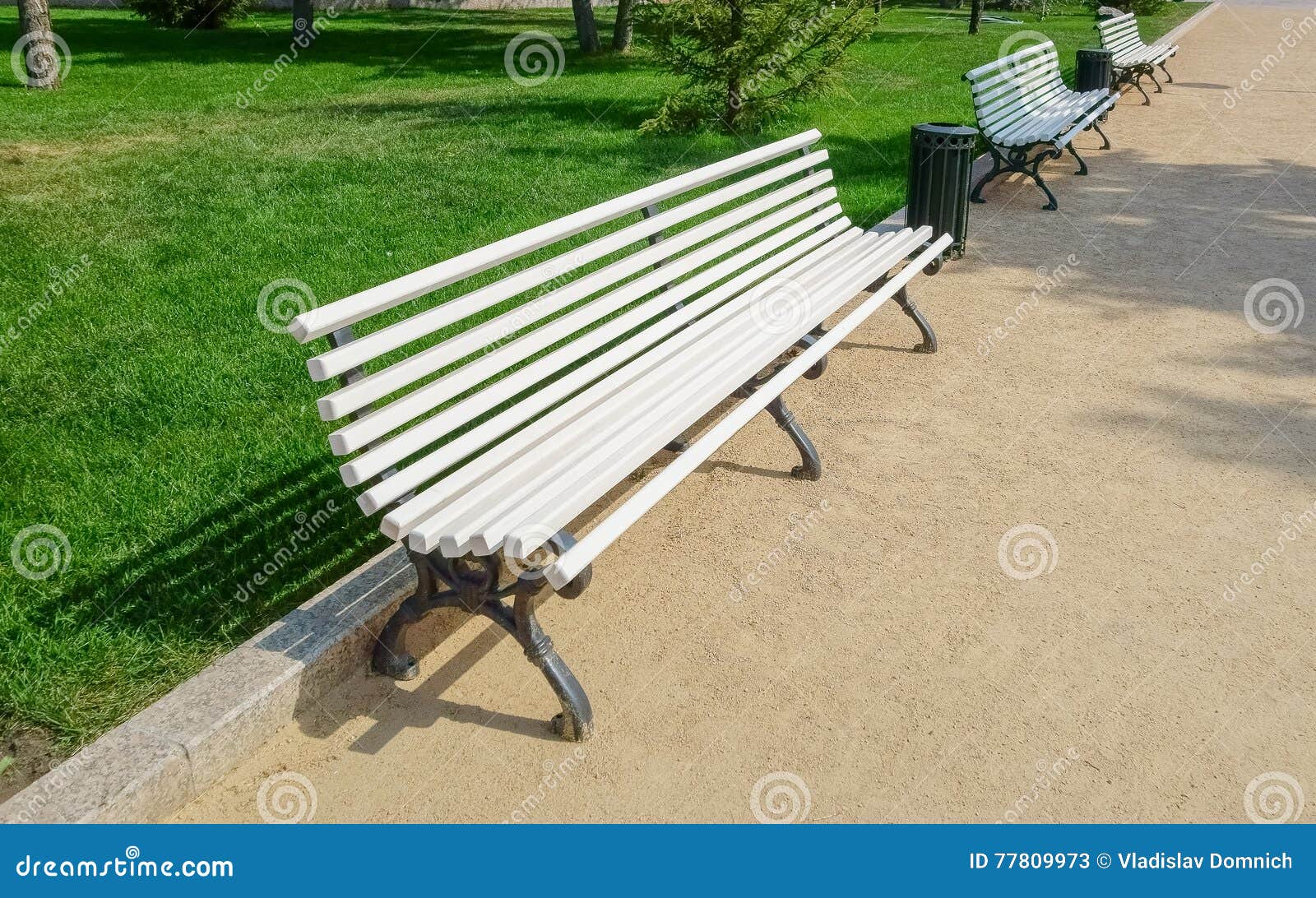 White bench stock image. Image of recreation, grass, fence - 77809973