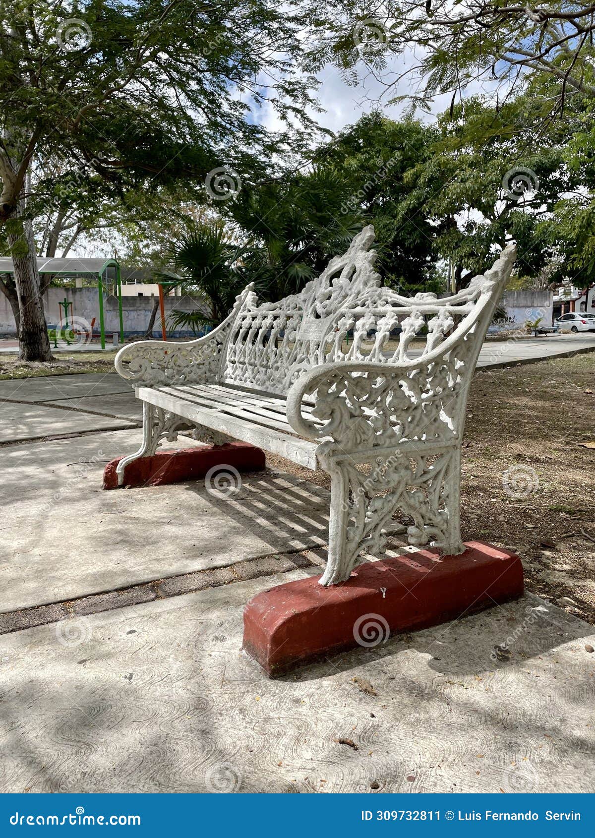 White bench, side view, stock image. Image of park, furniture - 309732811
