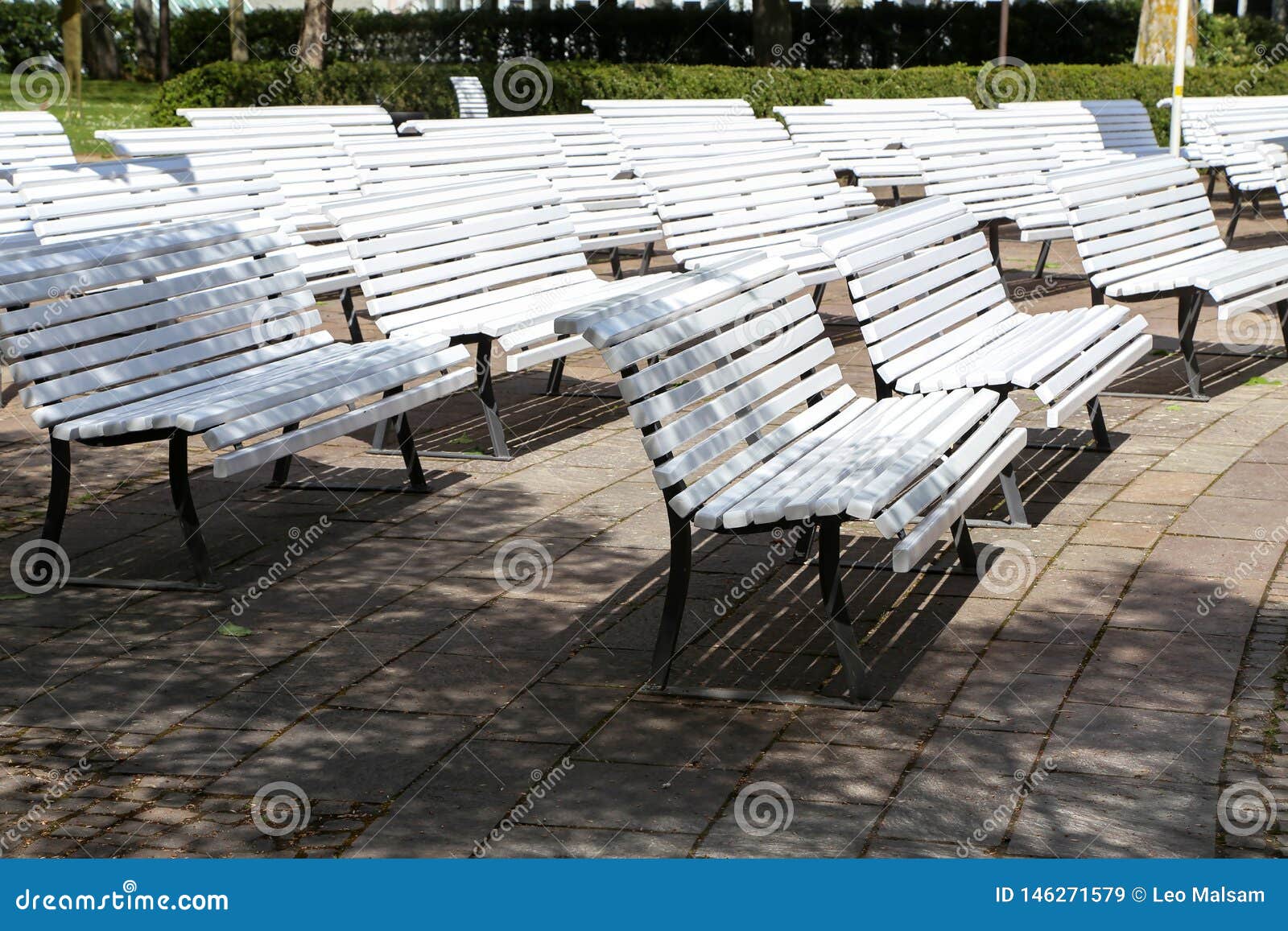 White Benches on the Concert Stage at the Park Stock Image - Image of ...