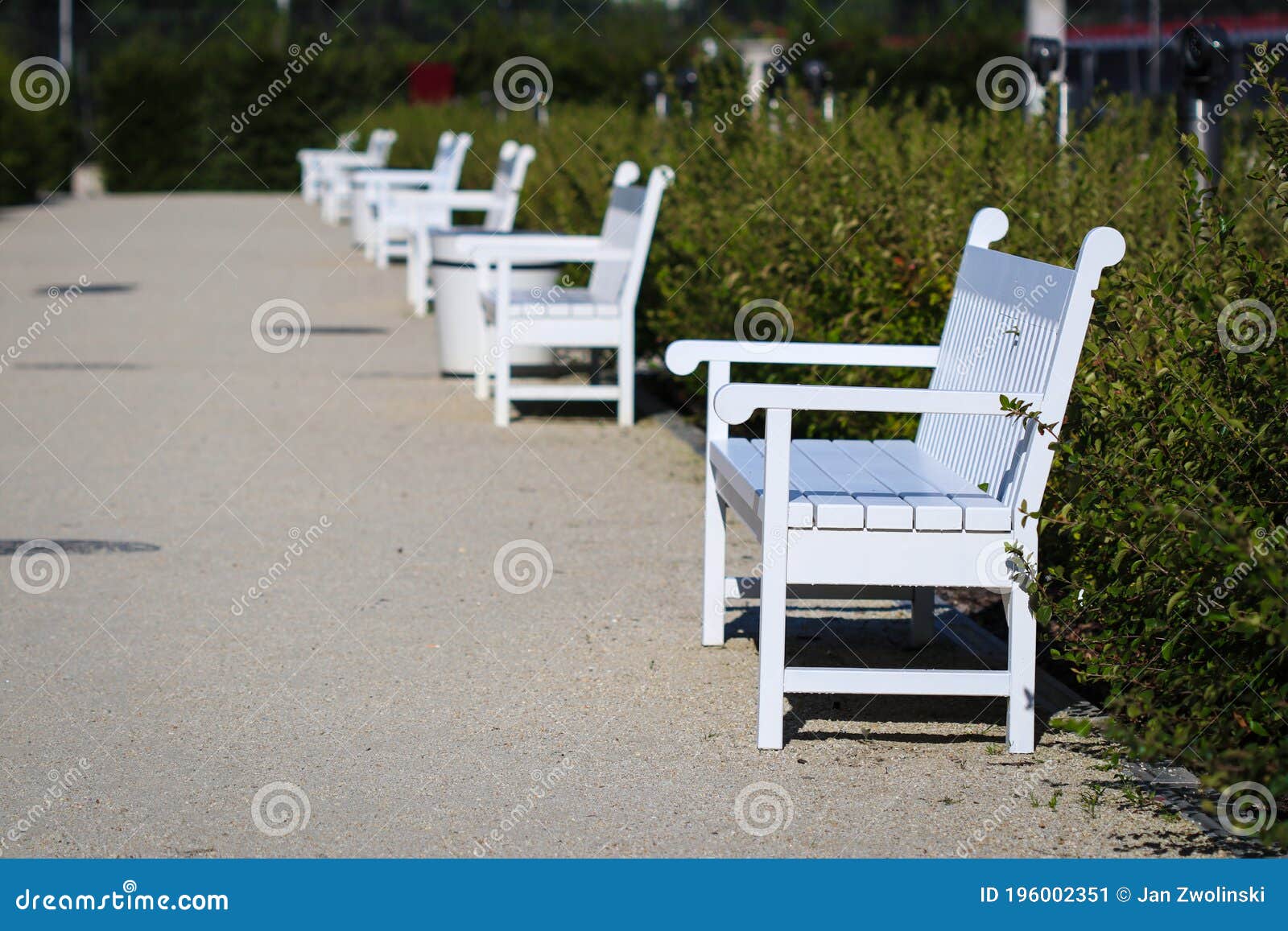 White benches in park stock image. Image of bench, outside - 196002351