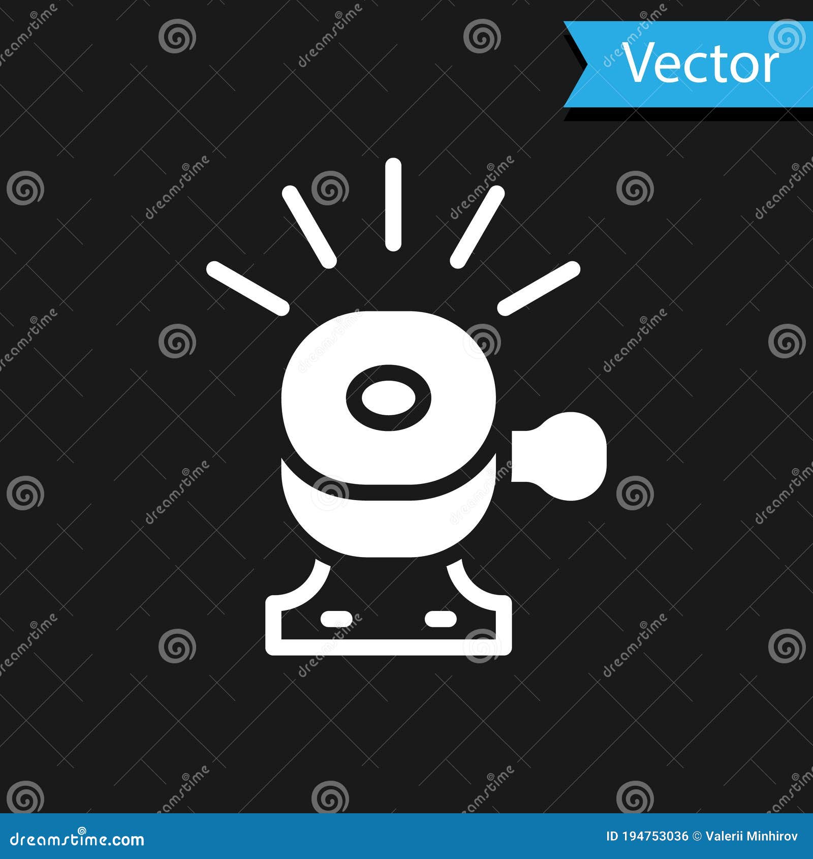 White Bicycle Bell Icon Isolated on Black Background. Vector Stock ...