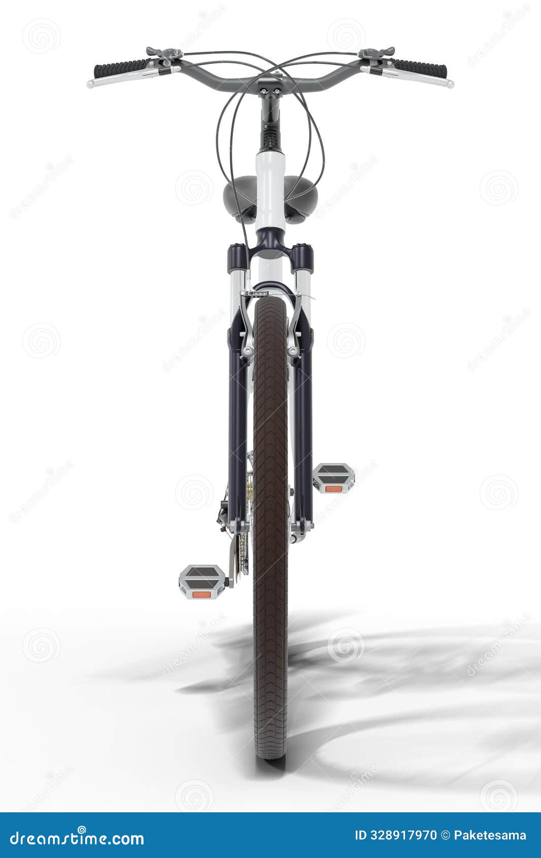 White Bicycle, Front View with Shadow, 3D Illustration Stock ...