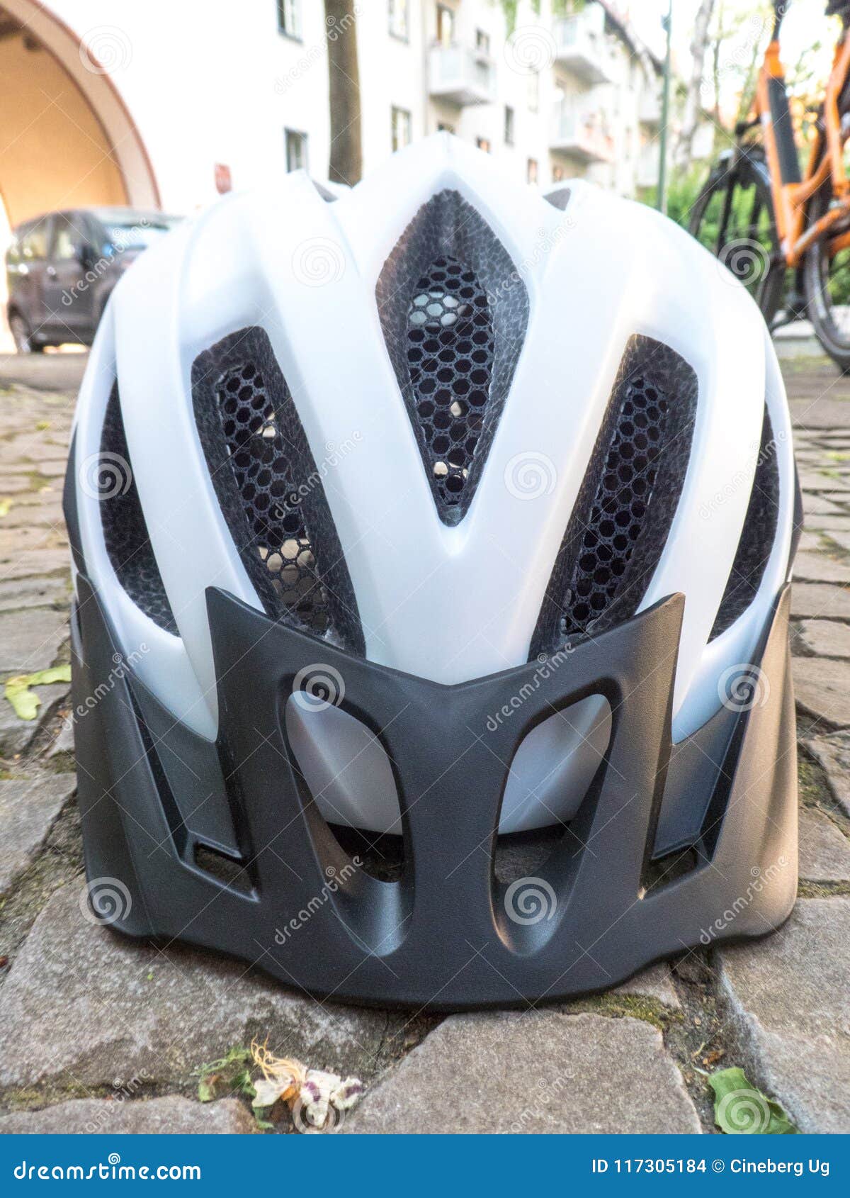 White bike helmet stock photo. Image of injury, road - 117305184