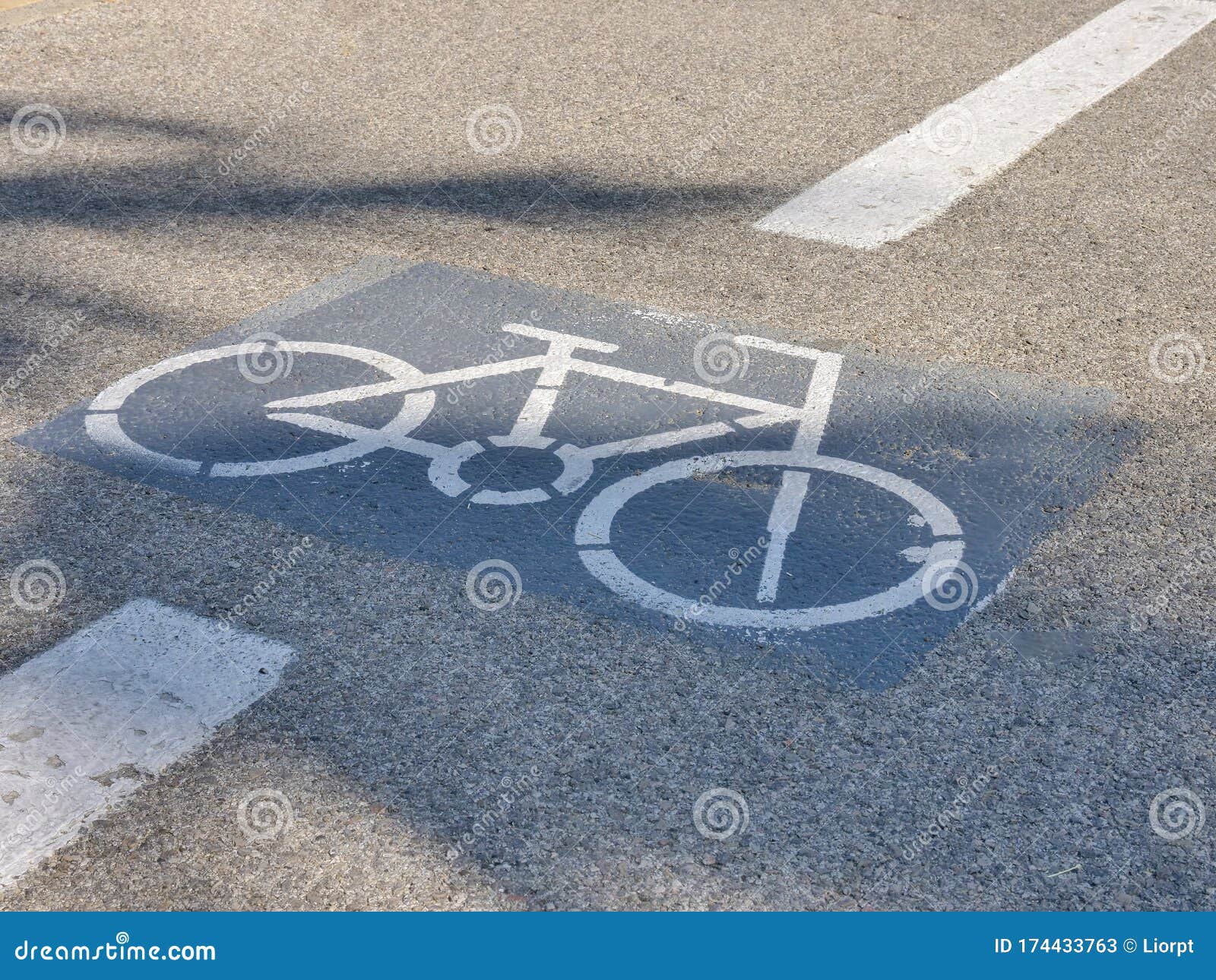 White Bicycle Lane Mark on an Asphalt Road. Stock Image - Image of road ...