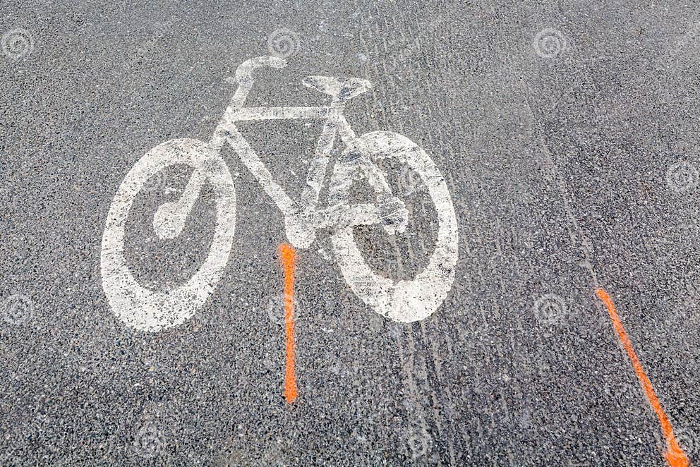 White bicycle sign path stock photo. Image of background - 95511544