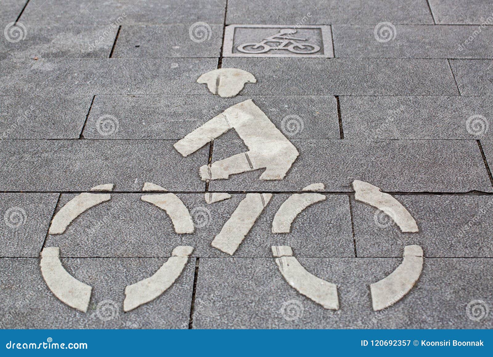 White Bicycle Sign on Walk Way Stock Image - Image of child, route ...