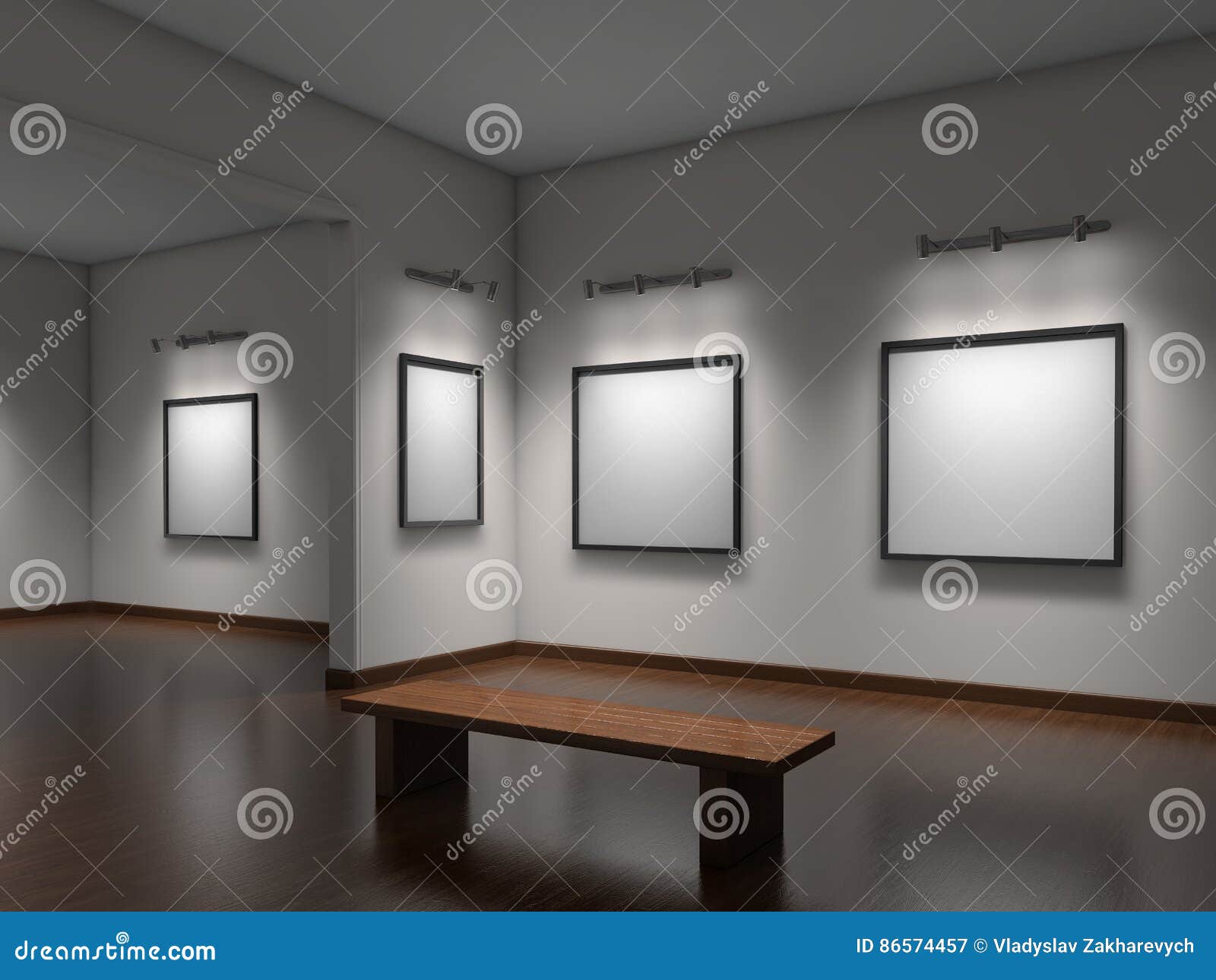 Art Gallery, Empty Room Interior With Picture Frames On White Walls And ...