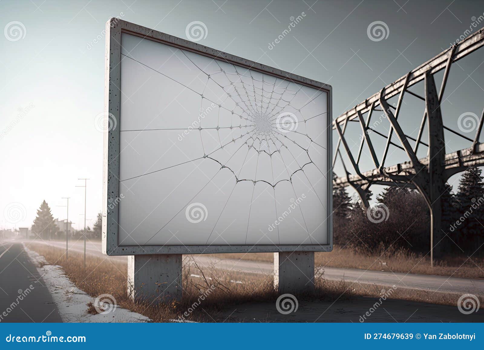 White Billboard with Cracked Glass. Generative AI Stock Illustration ...