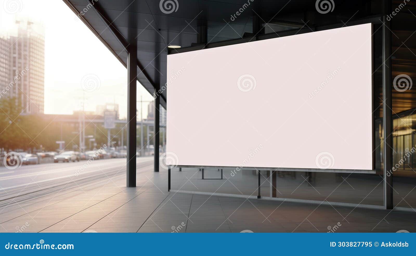 Blank Billboard in Front of Modern Office Building Stock Illustration ...