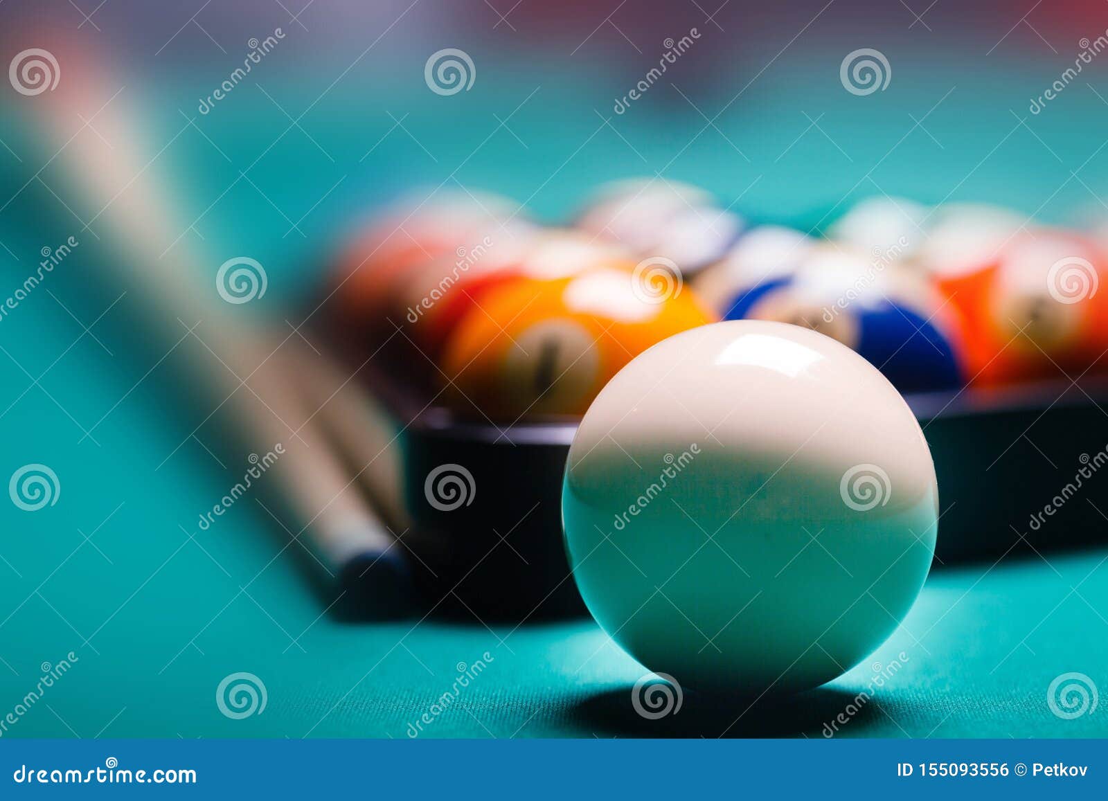 White Billiard Balls in a Pool Table Stock Photo - Image of competition ...
