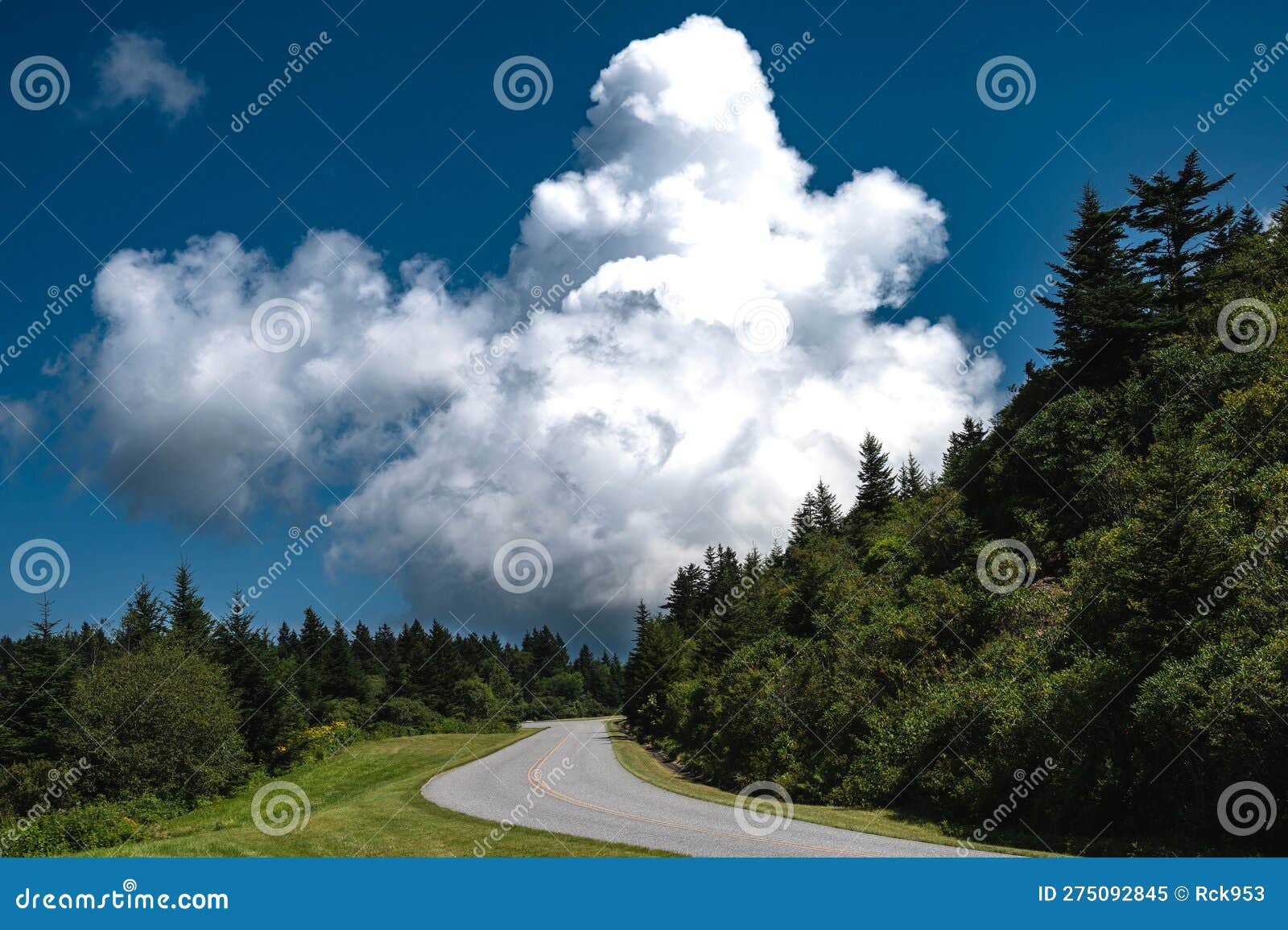 White Billowing Cloud Forming Above the Blue Ridge Parkway Stock Image ...