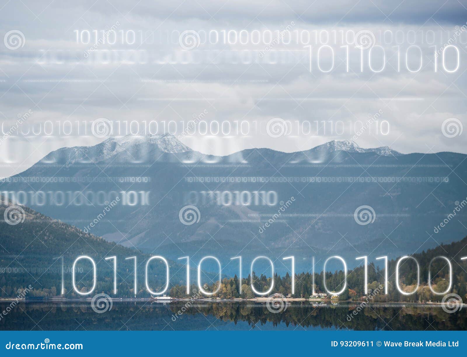 White Binary Code Against Mountain and Water Stock Illustration ...
