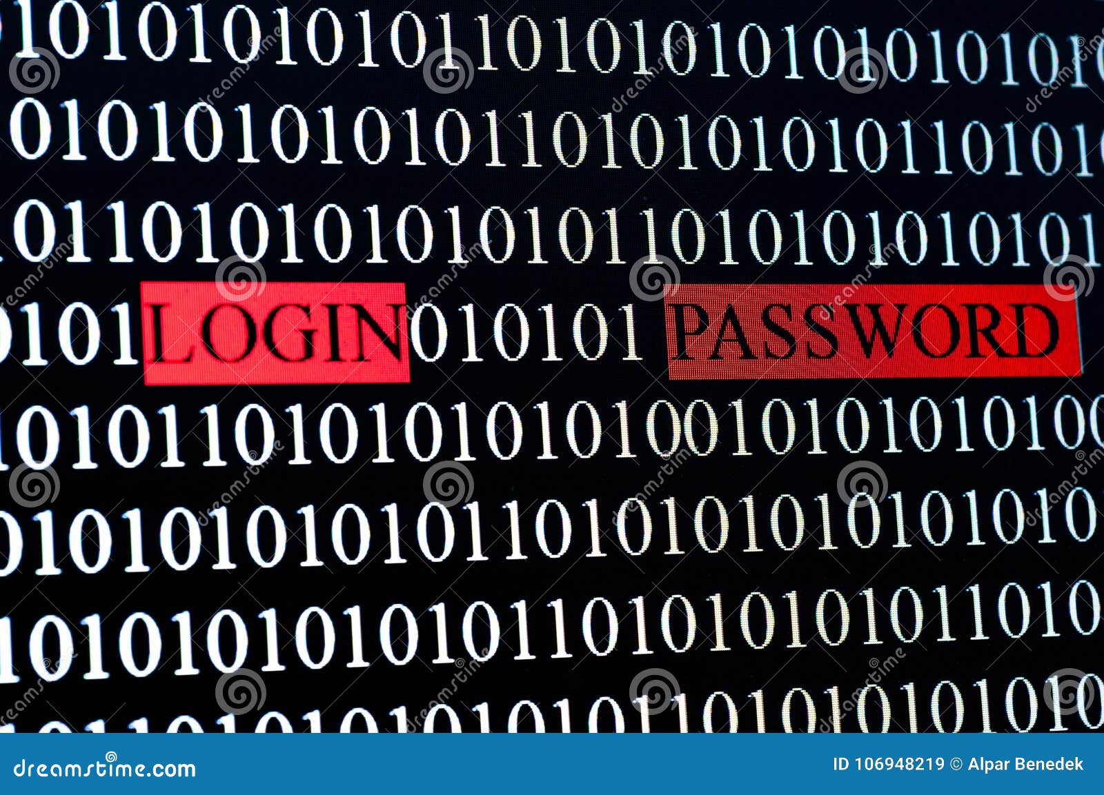 White Binary Number Sequence Red Login And Password On The Monitor