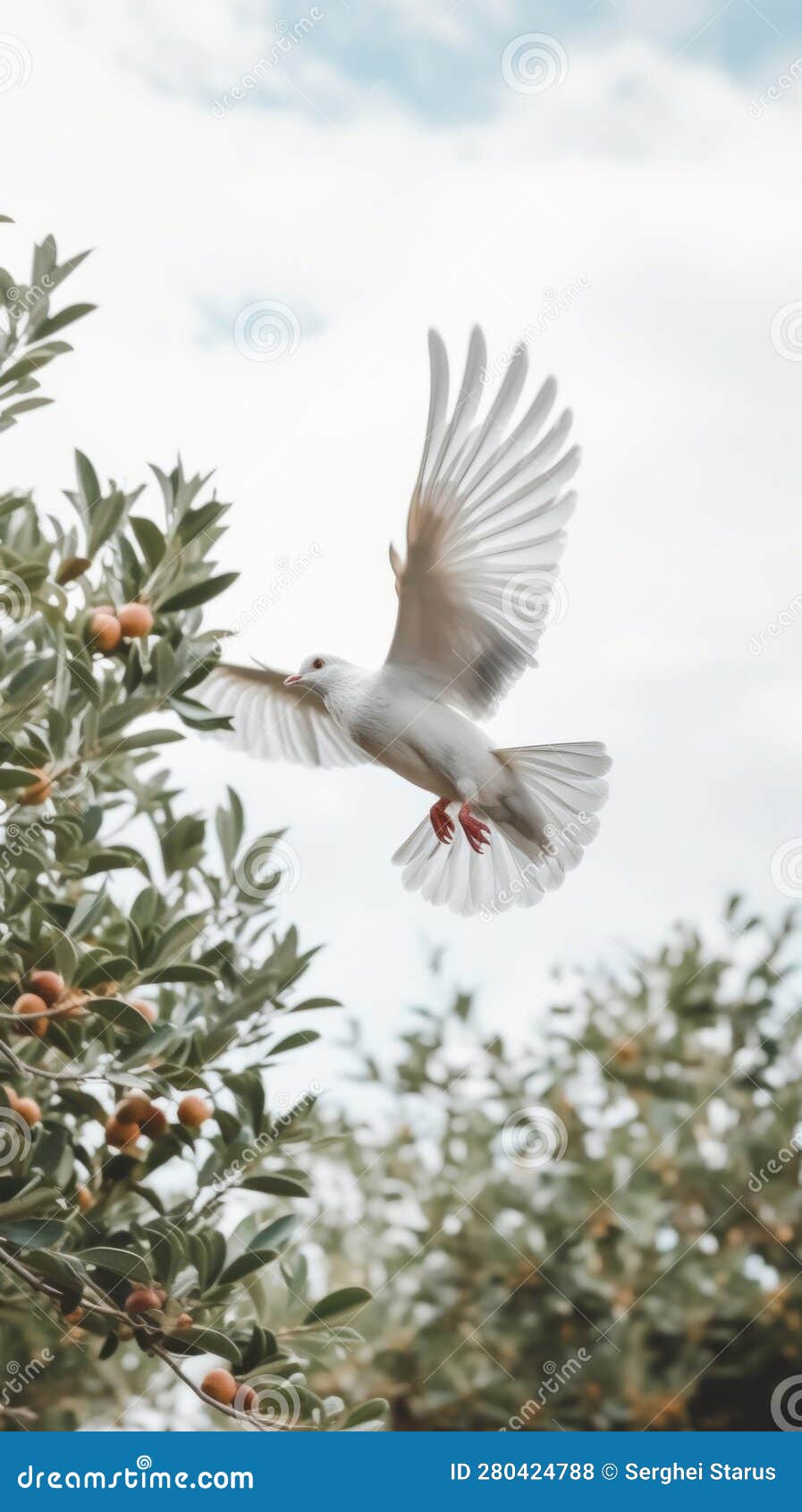 A White Bird Flying Over a Tree Filled with Fruit. Generative AI Image ...