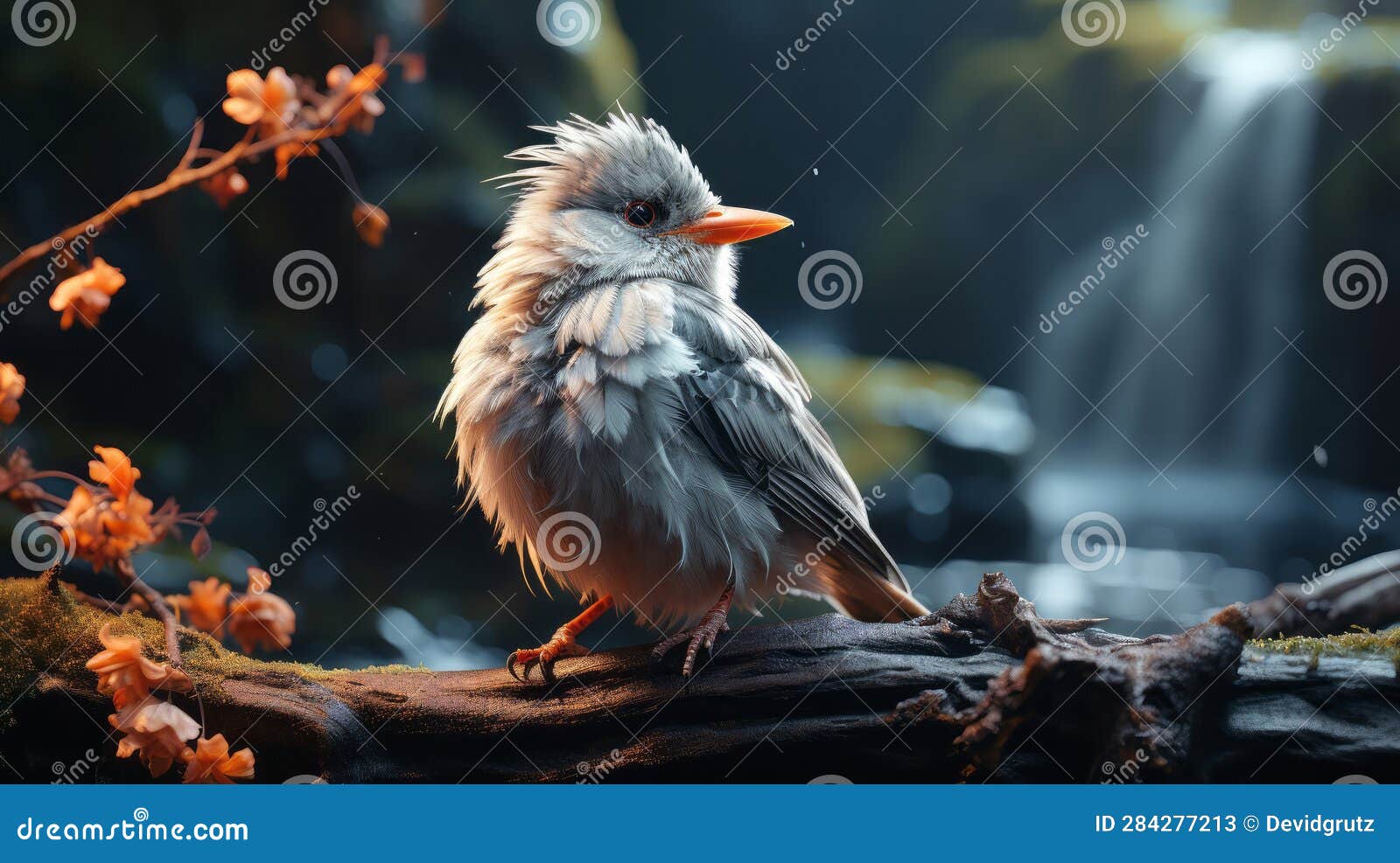 A White Bird with Orange Beak Sitting on a Branch. Generative AI. Stock ...