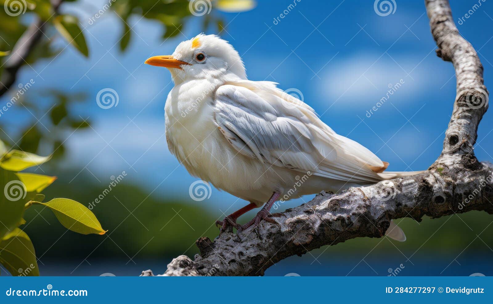 A White Bird with Orange Beak Sitting on a Branch. Generative AI. Stock ...