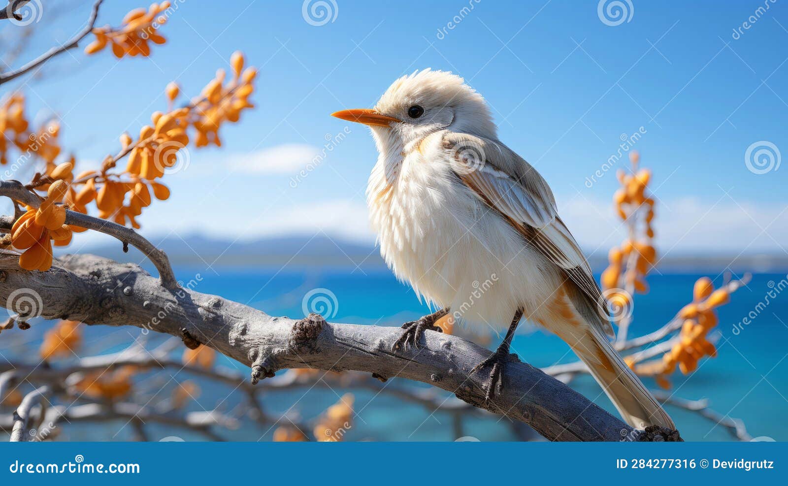 A White Bird with Orange Beak Sitting on a Branch. Generative AI. Stock ...