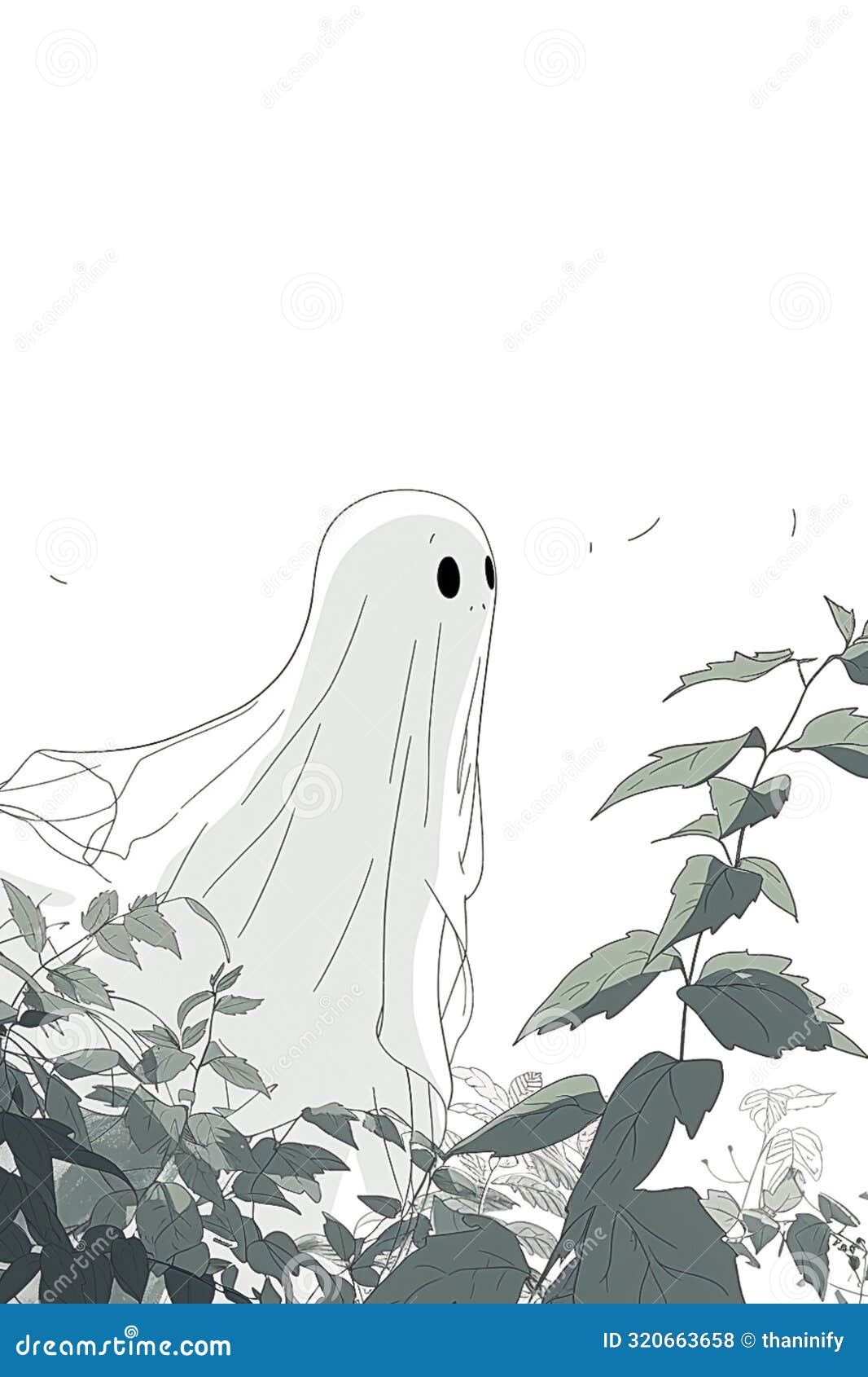 Ghost Standing in the Bushes with a Bird Flying Overhead Stock ...