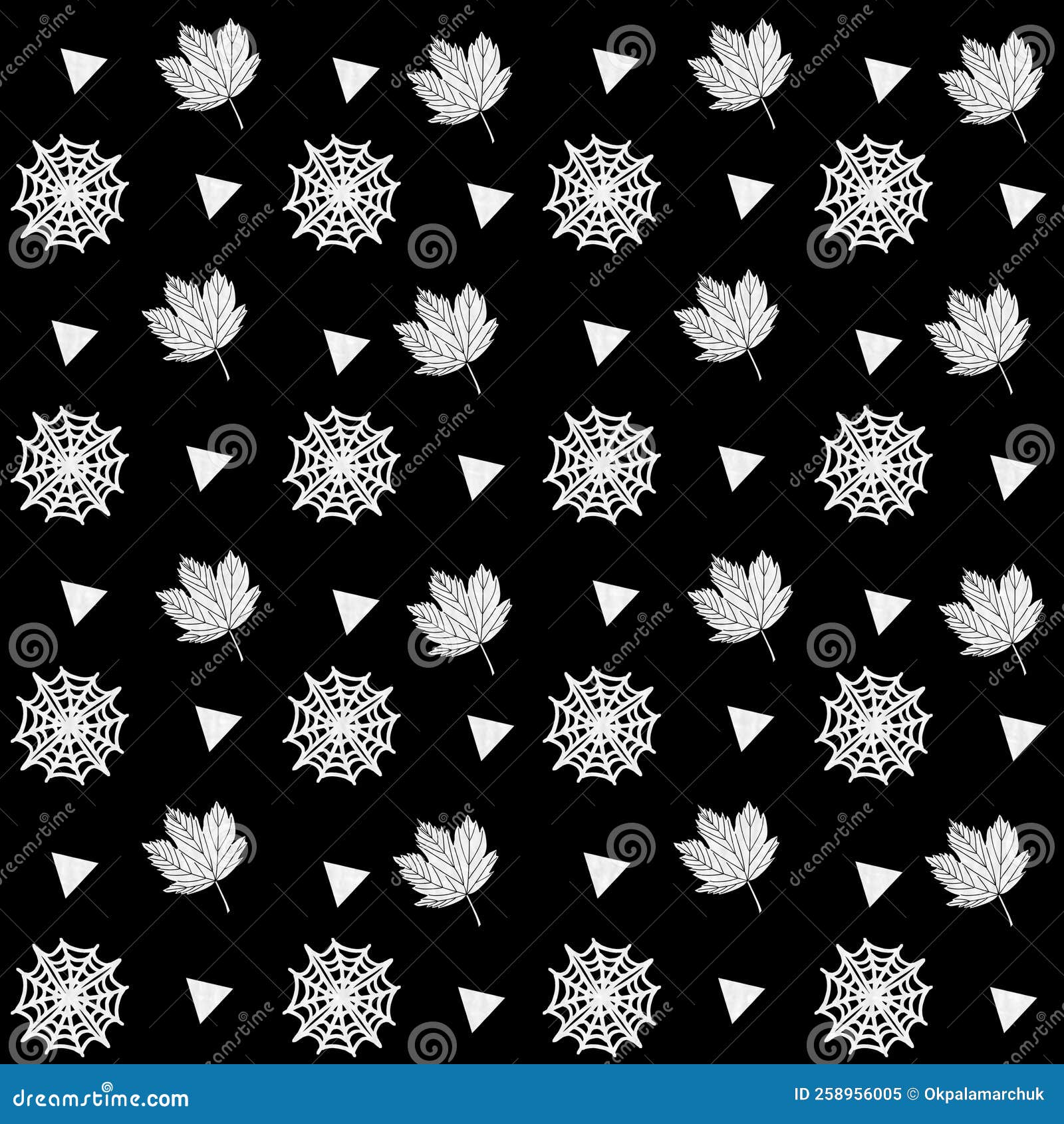 White on a Black Background Halloween Seamless Pattern with Maple ...
