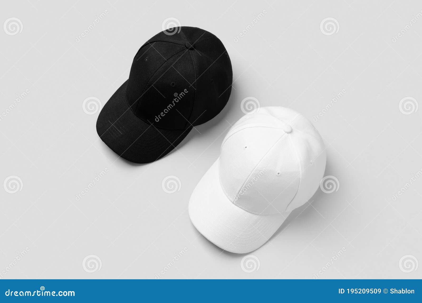 White and Black Baseball Caps Mockup, Side by Side Stock Image - Image ...
