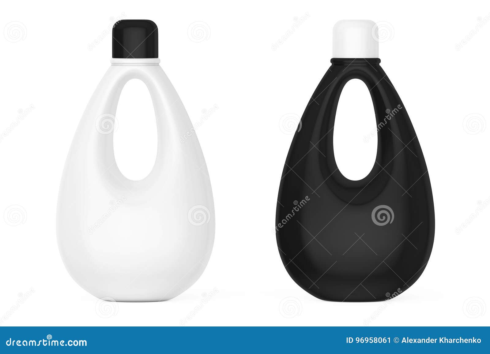 White and Black Blank Plastic Bottles for Bleach, Liquid Laundry Stock ...