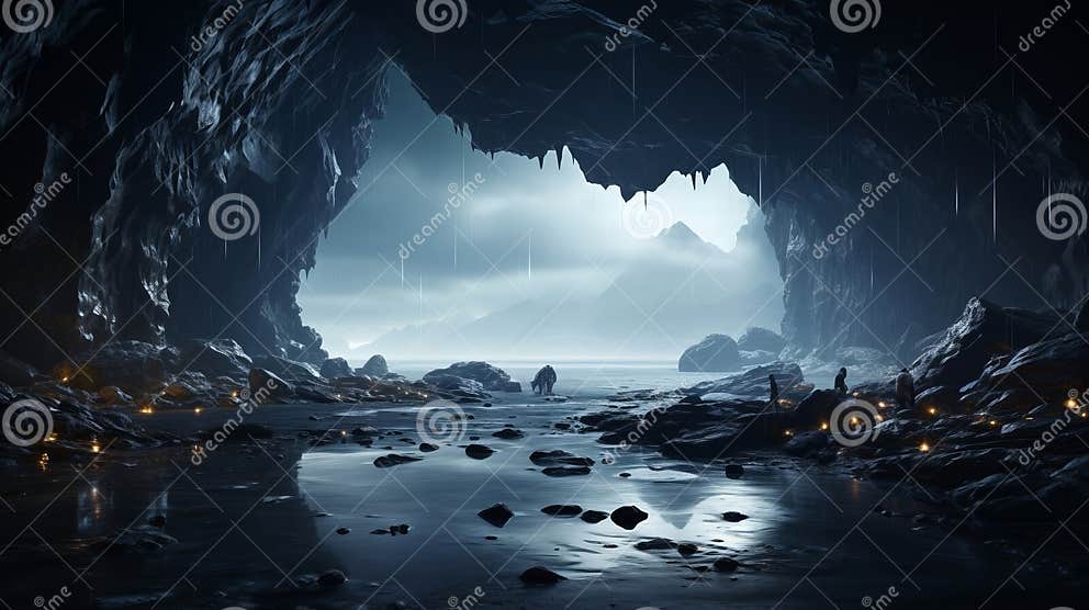 A White and Black Cave. Generative AI. Stock Photo - Image of ...