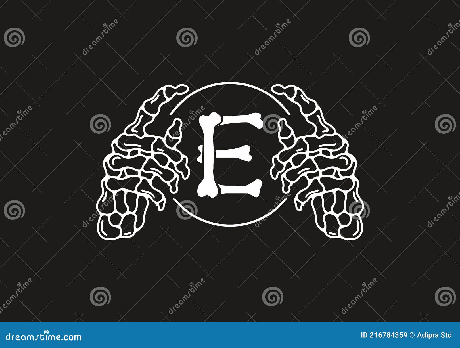 White Black Color of Skeleton E Initial Letter with Hand Stock Vector ...
