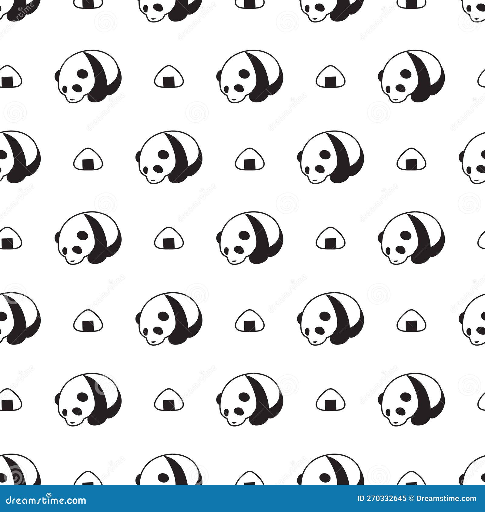 White Black Cute Panda and Rice Ball Vector Seamless Pattern Stock ...