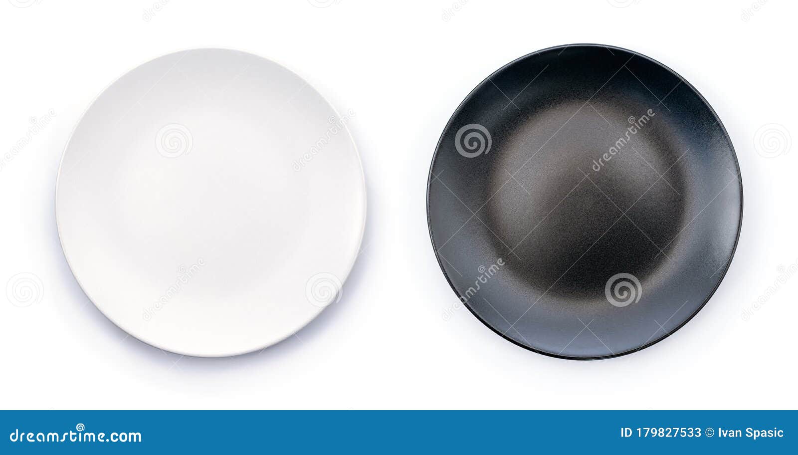 White and Black Empty Plates Isolated on White Background Top View ...