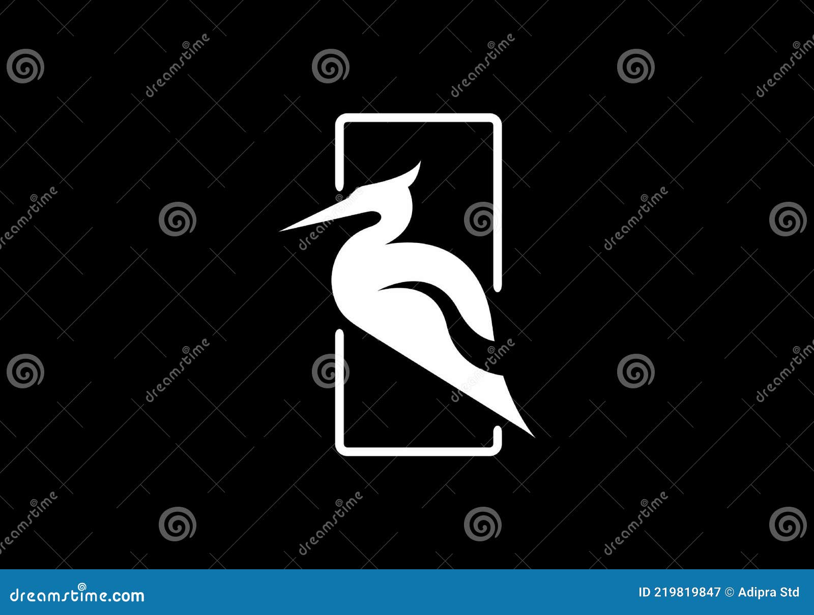 White Black of Heron Bird in Rectangle Shape Stock Vector ...