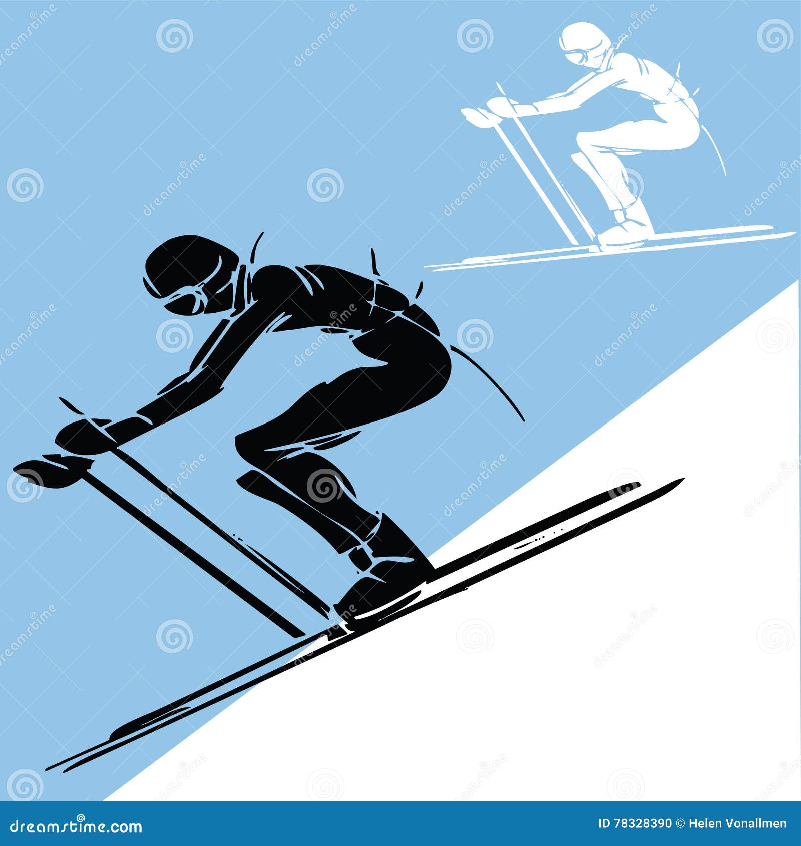 White and Black Silhouette of Skier Stock Vector - Illustration of ...
