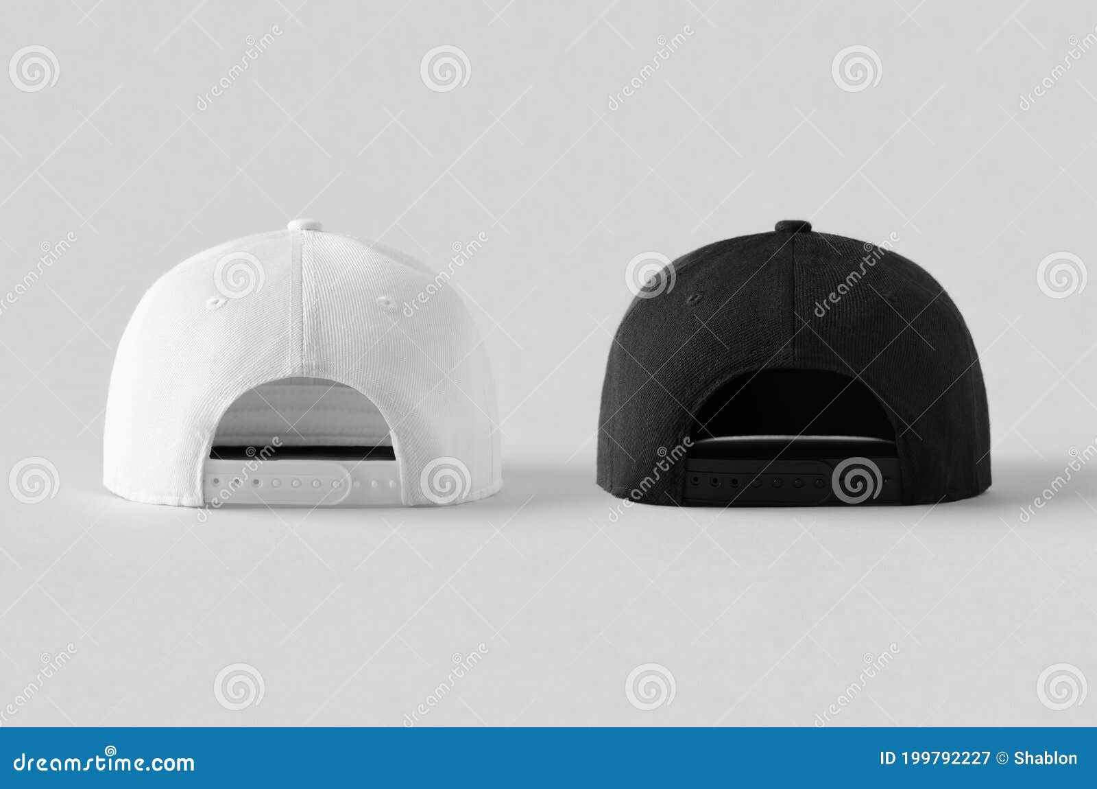 White And Black Snapback Caps Mockup On A Grey Background, Back View ...