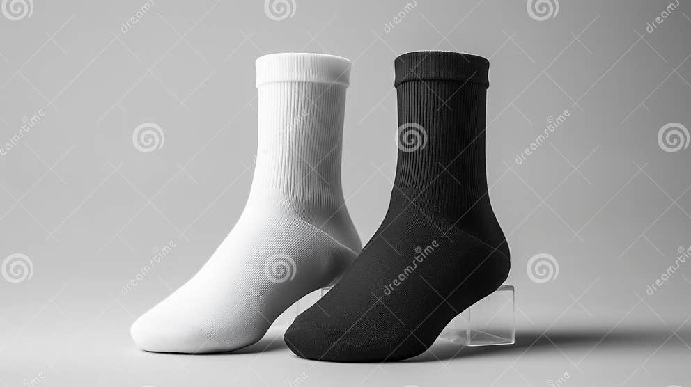 White and Black Socks Displayed in a Minimalist Studio Setting Stock ...