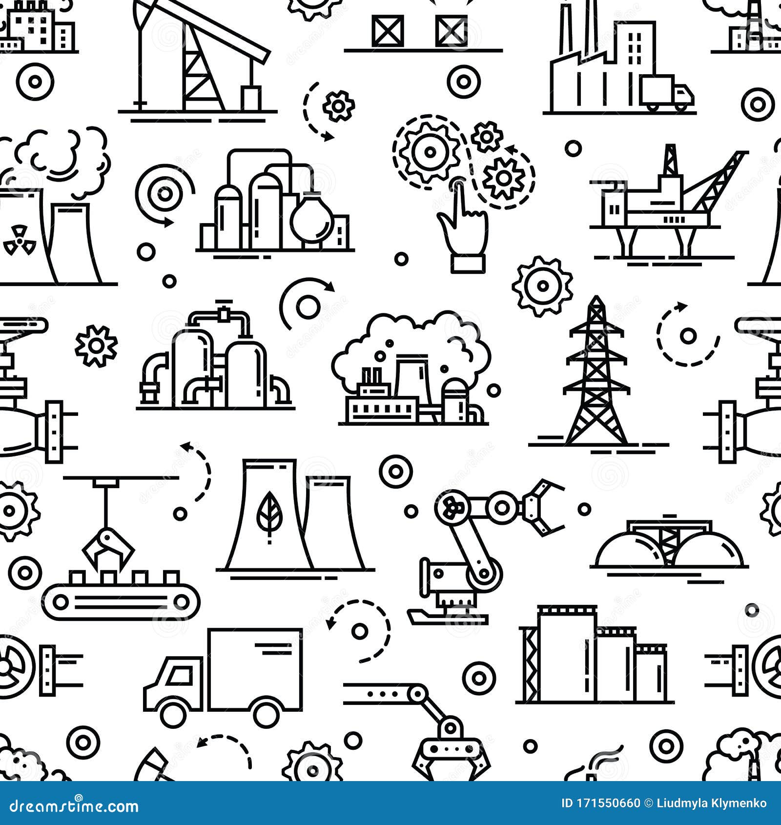 White and Black Vector Seamless Industrial Pattern Stock Vector ...