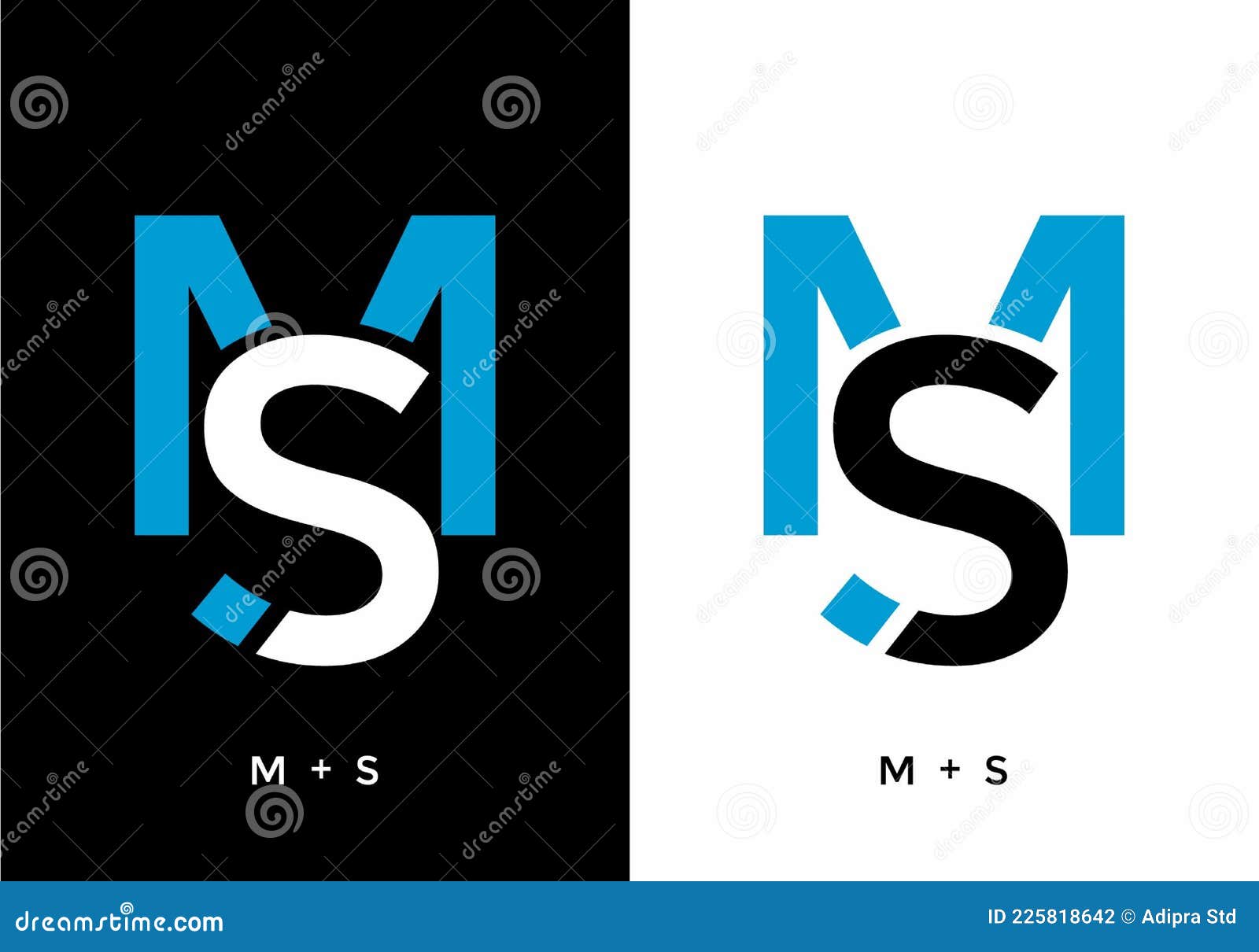 White Black and White Color of MS Initial Letter Stock Vector ...