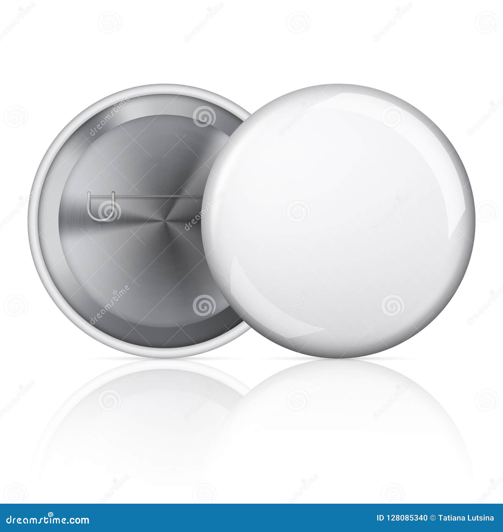 White Blank Badging Round Button Badge Isolated Realistic Vector ...