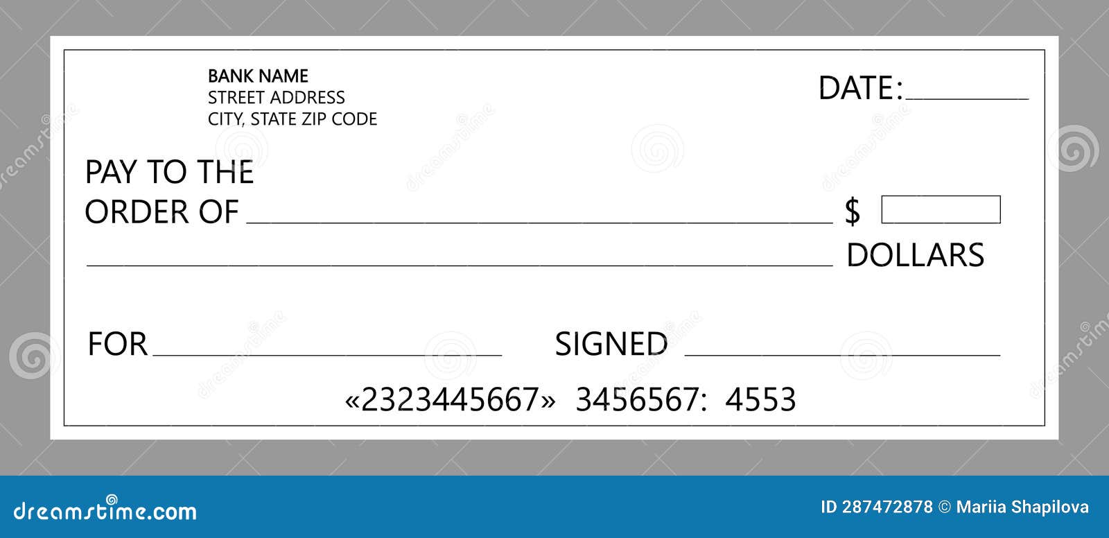 White blank bank check stock vector. Illustration of paycheck - 287472878