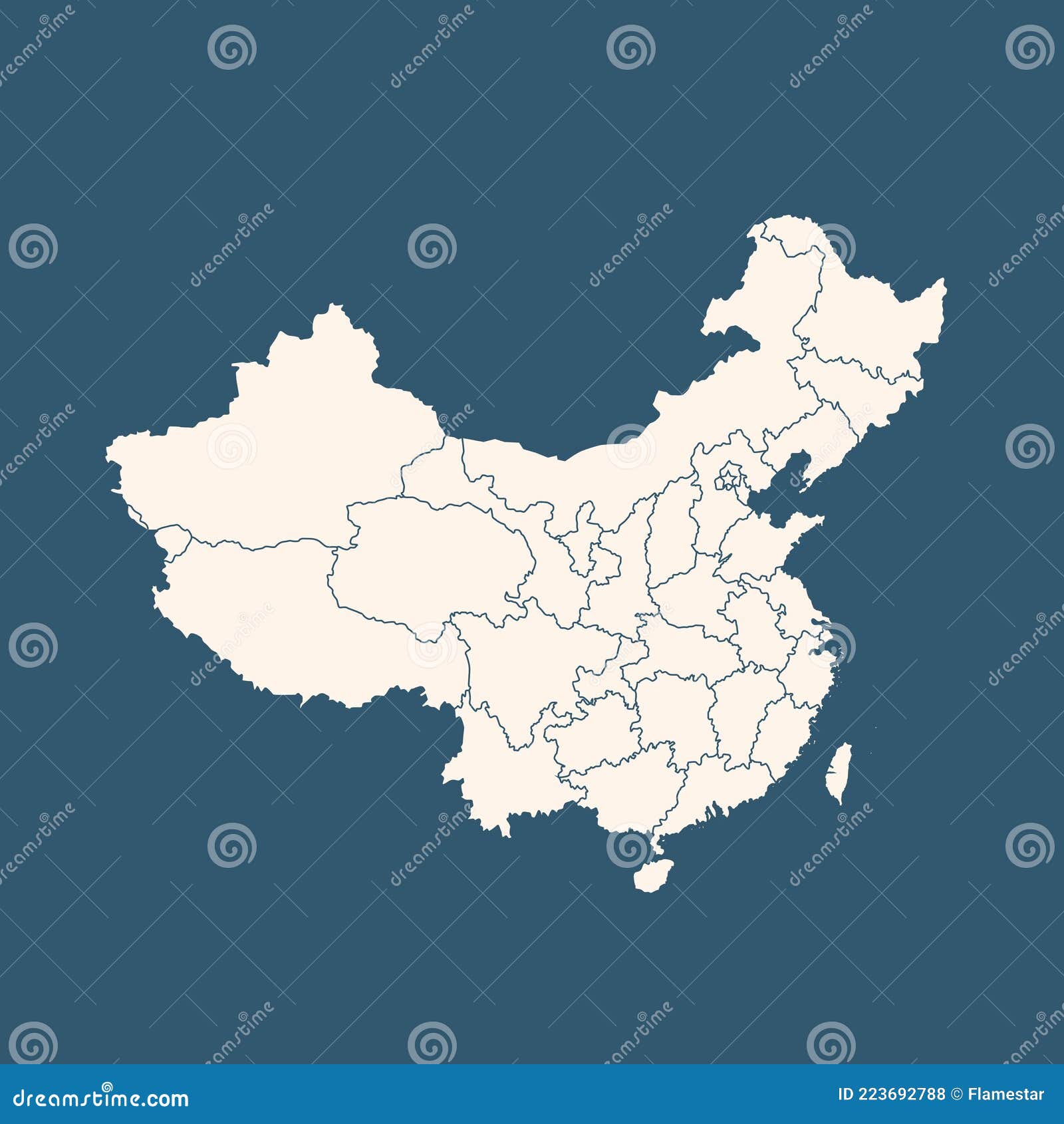 White Blank China Map Isolated on Blue. Flat Vector Illustration. Stock ...