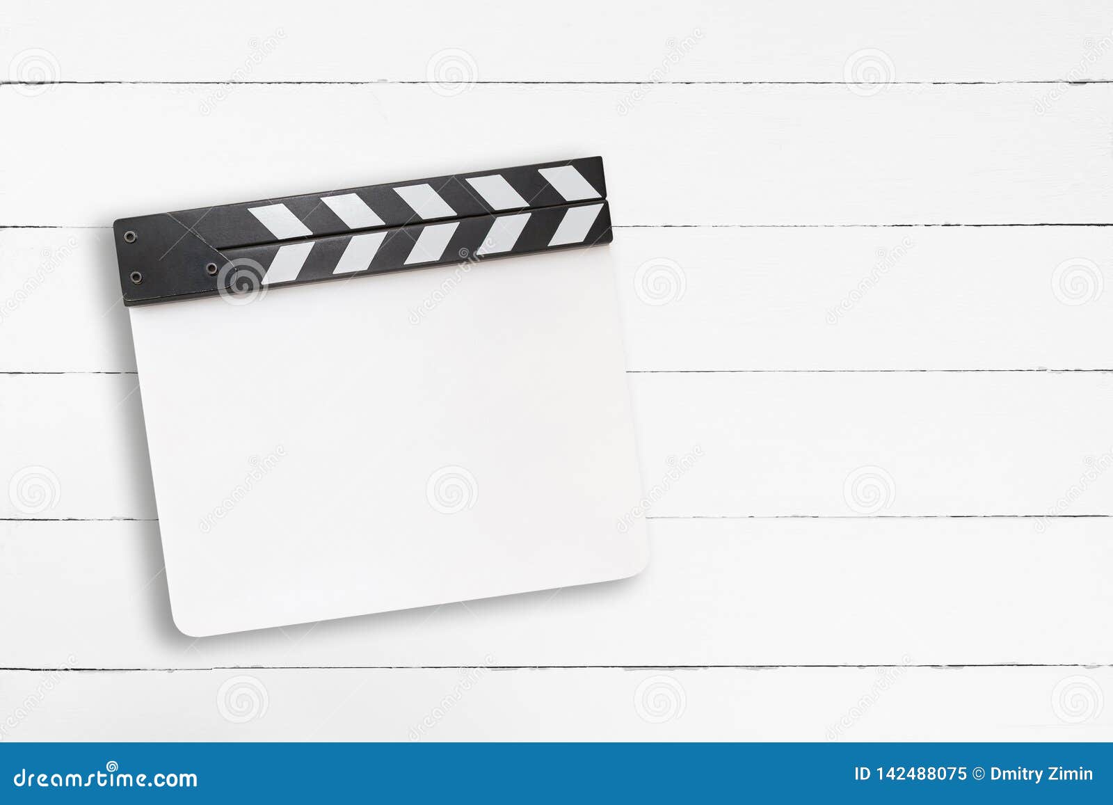 White Blank Clapper Board on White Wooden Background Stock Image ...