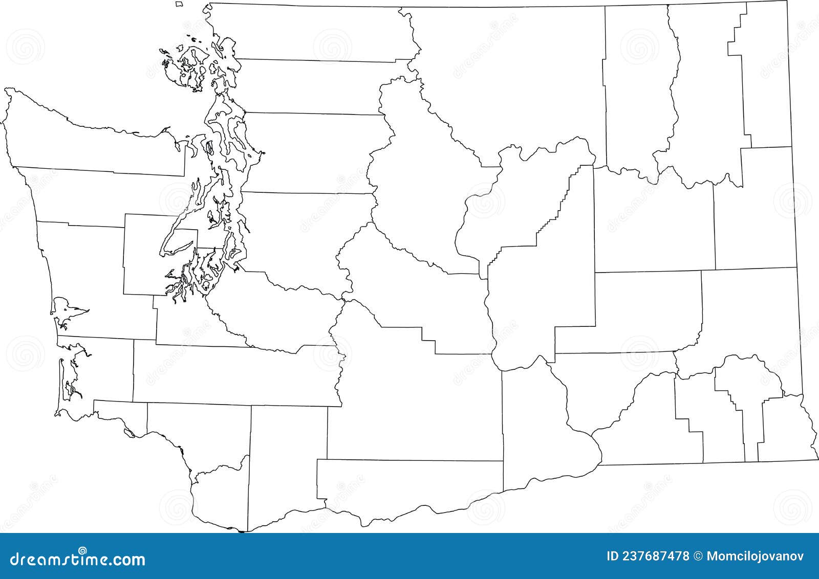 White Blank Counties Map of Washington, USA Stock Vector - Illustration ...