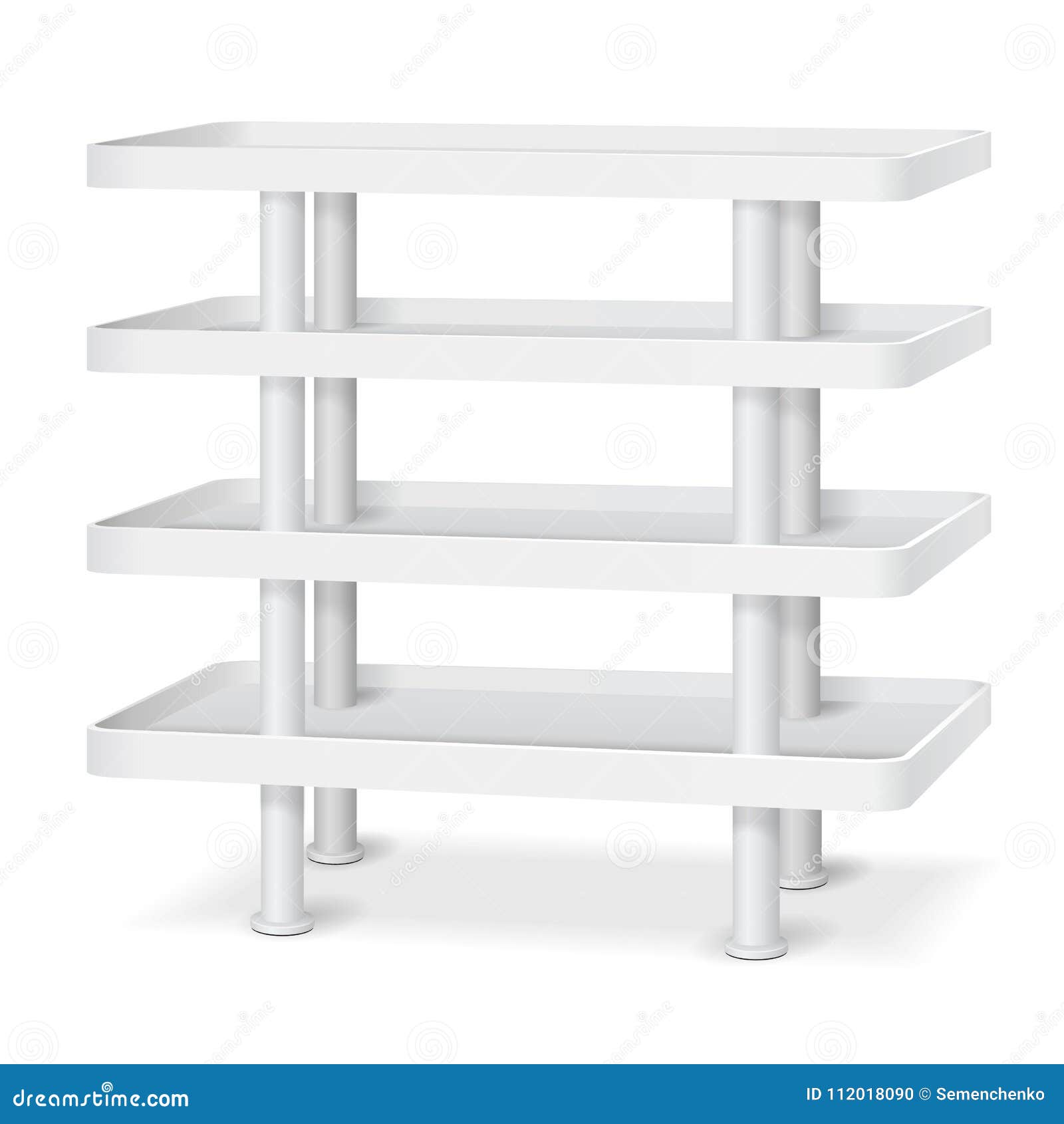 White Blank Empty Showcase Display Stand with Retail Shelves. Rounded ...